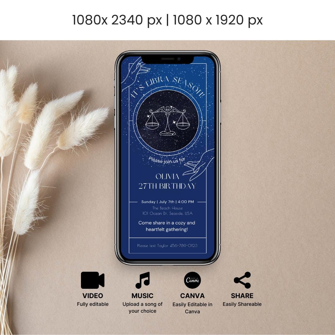 Animated Libra Season Birthday Party, Editable Zodiac Themed Birthday ...