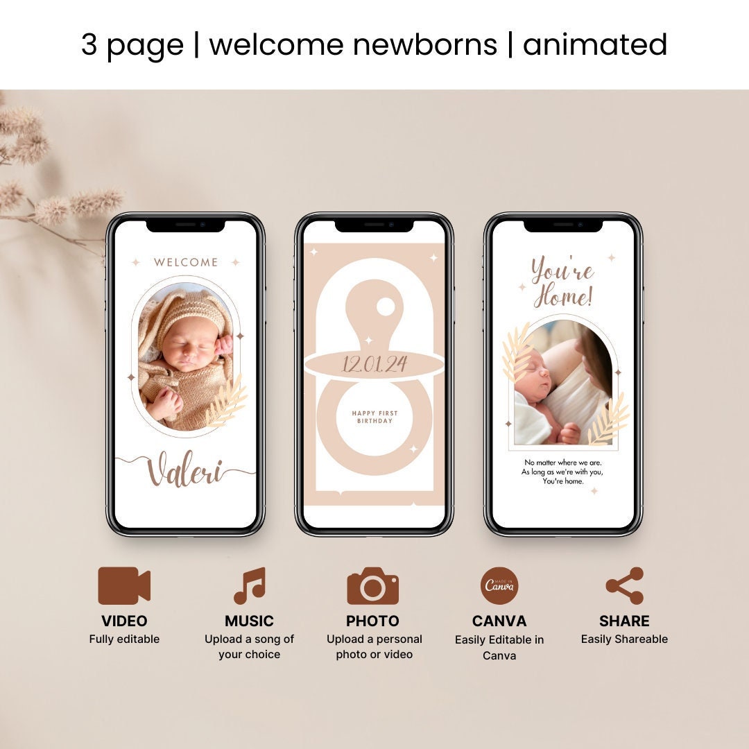 Animated Baby Announcement Video Template: Editable Canva Design ...