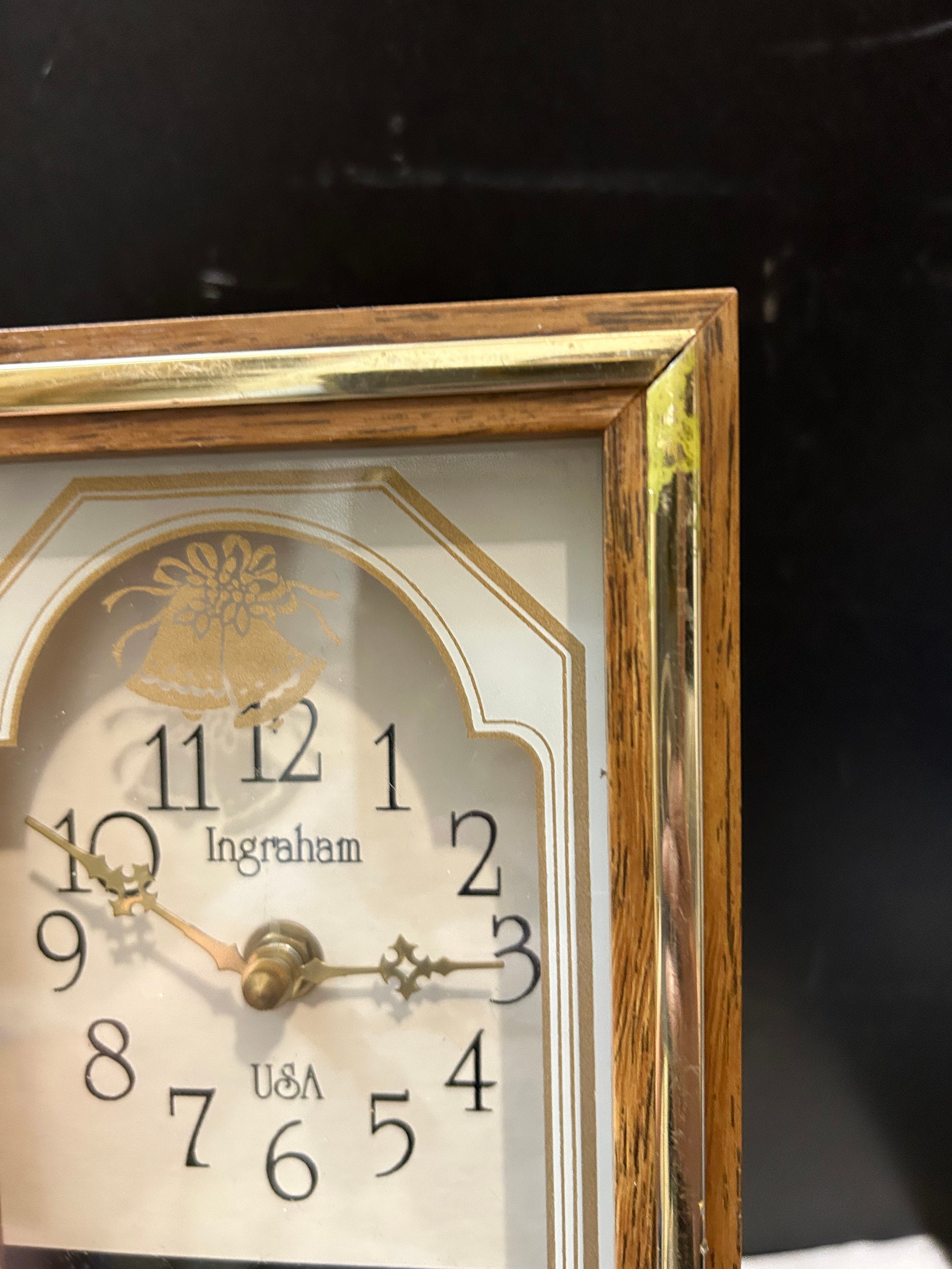 Vintage Rare Ingraham USA Mantle Wall Hanging Clock W/ Floral Etched ...