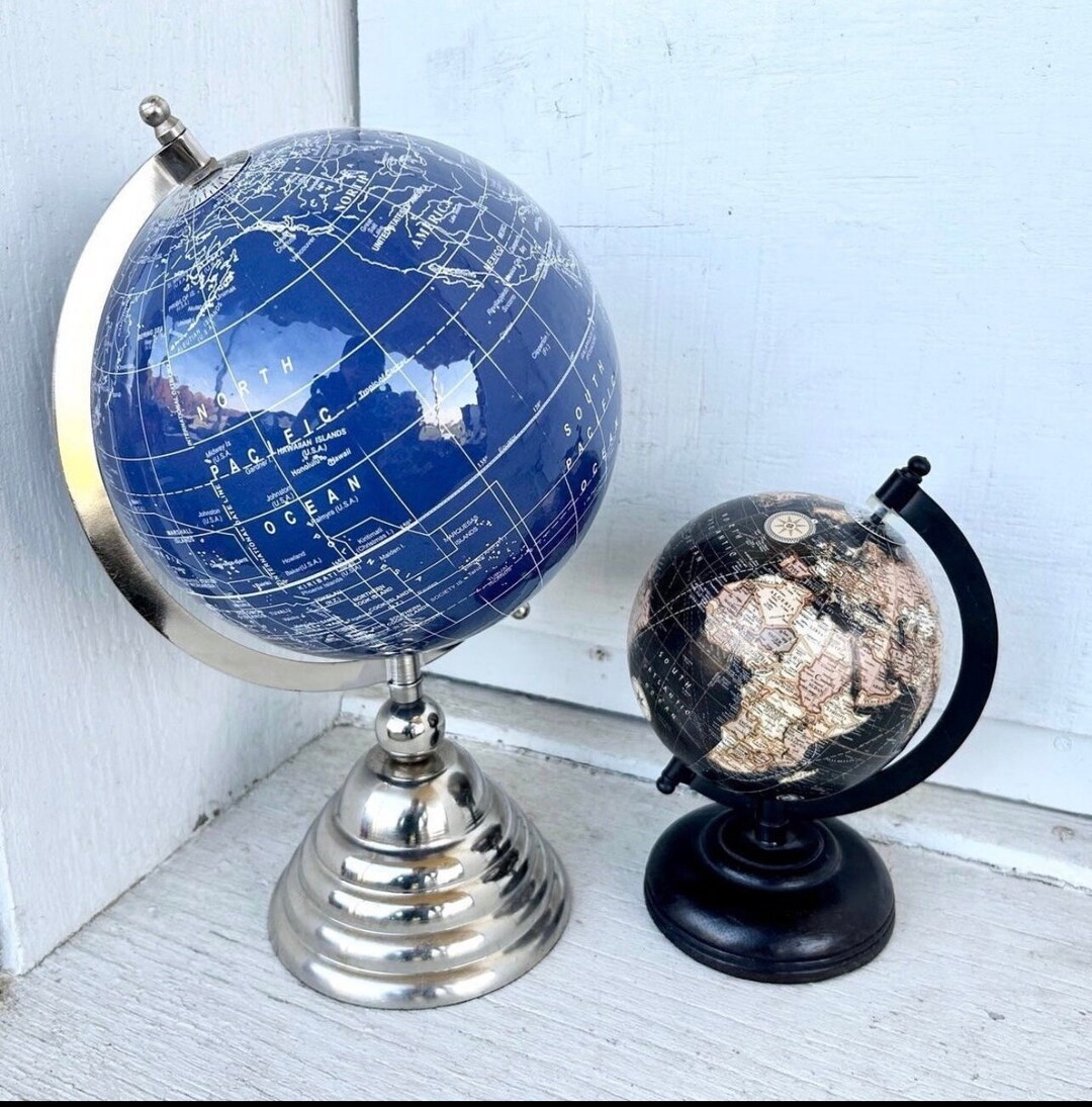 Set of Two VTG 360 Degree Rotating Tabletop World Globes Metal - Etsy