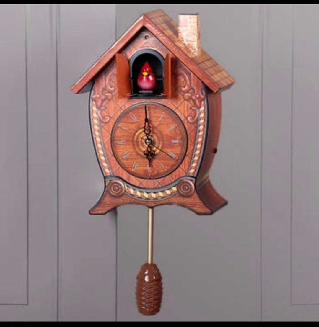 Traditional Chalet Style Singing Cardinal Sound Cuckoo Clock Wall Hanging With Swinging Pendulum ...