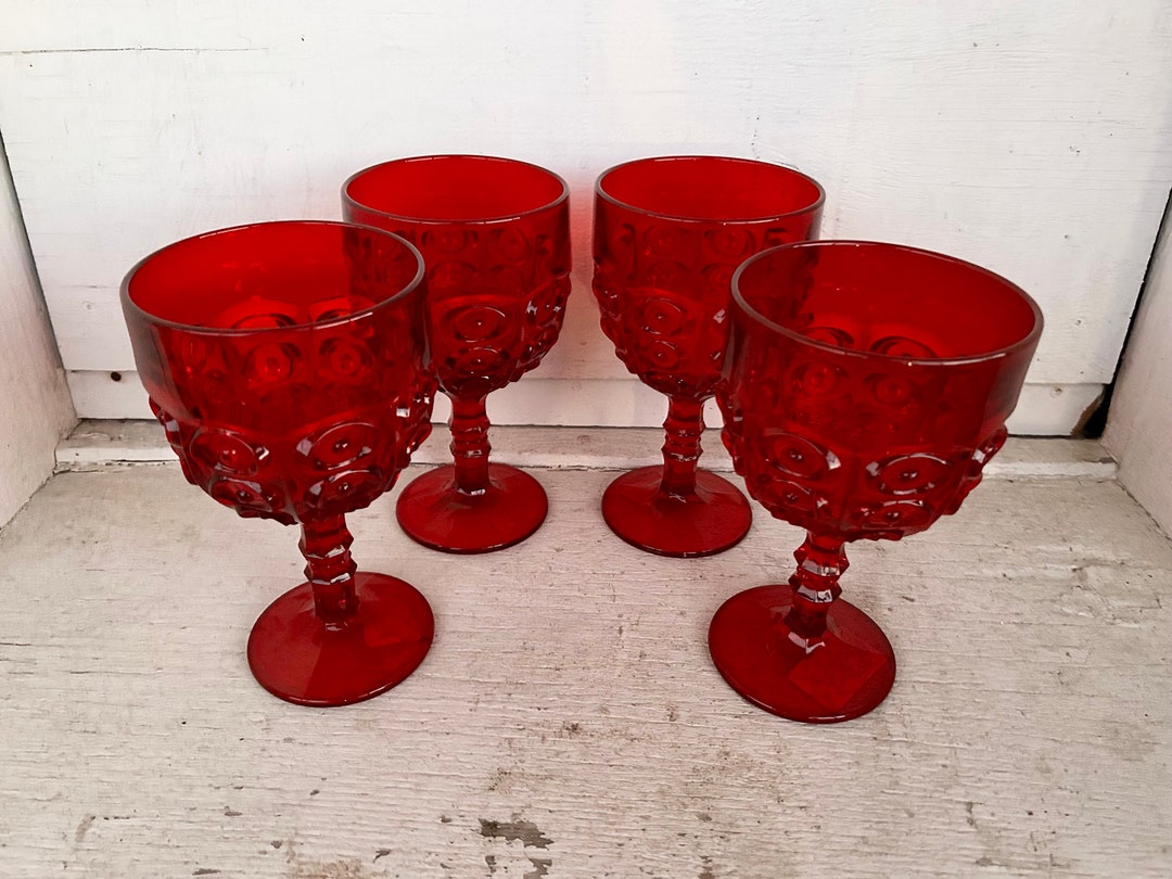 Vintage Large Depression Glass Coin Dot Pattern Ruby Red Goblet Chalice ...