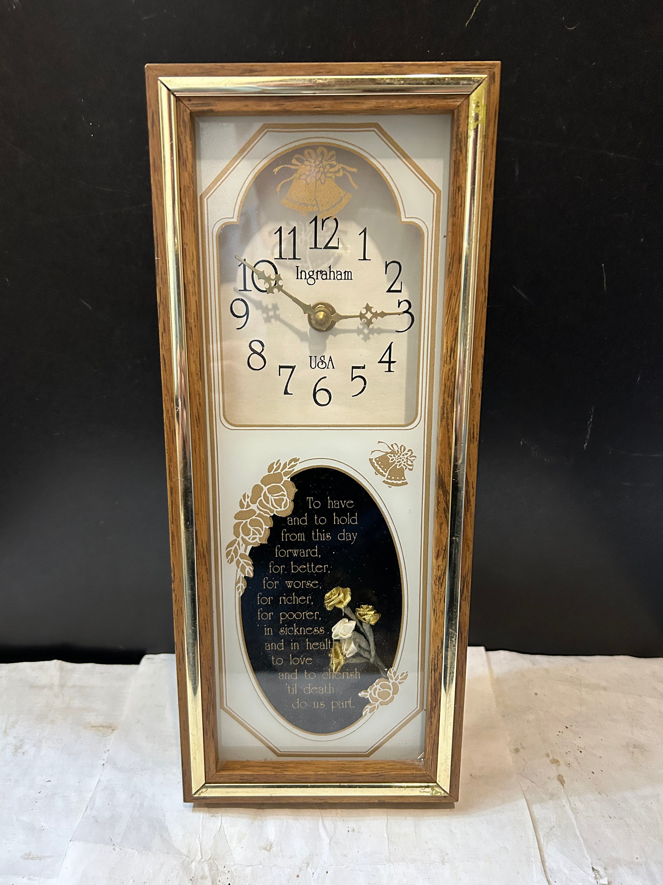 Vintage Rare Ingraham USA Mantle Wall Hanging Clock W/ Floral Etched ...