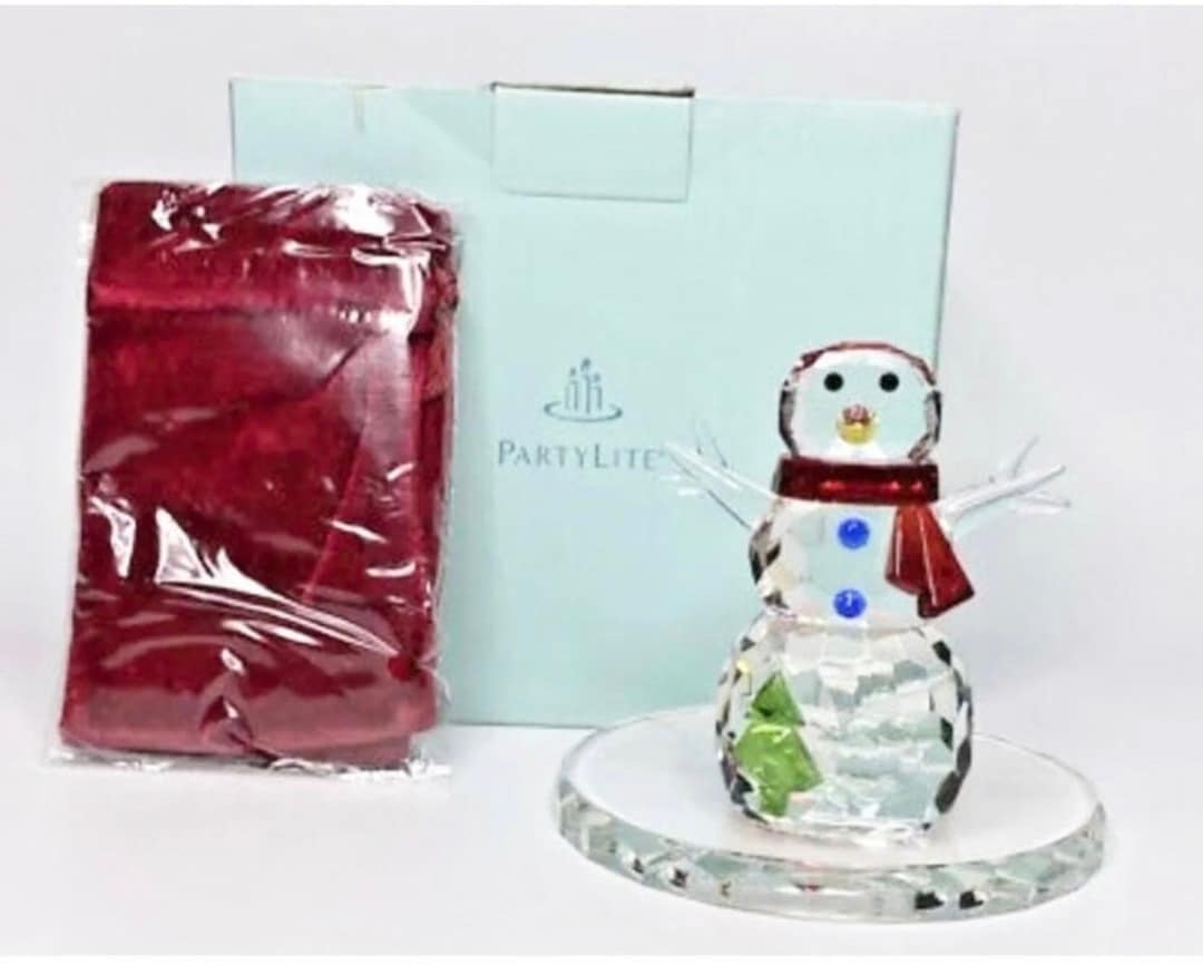 Partylite Sparkle Lite Crystal Snowman Tealight Holder Rare Retired HTF ...