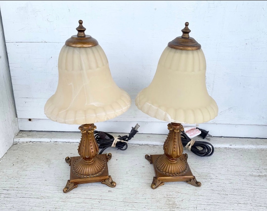 Frosted Glass Lamp Shades Vintage Matching Set of 2 Table Lamps Small ...