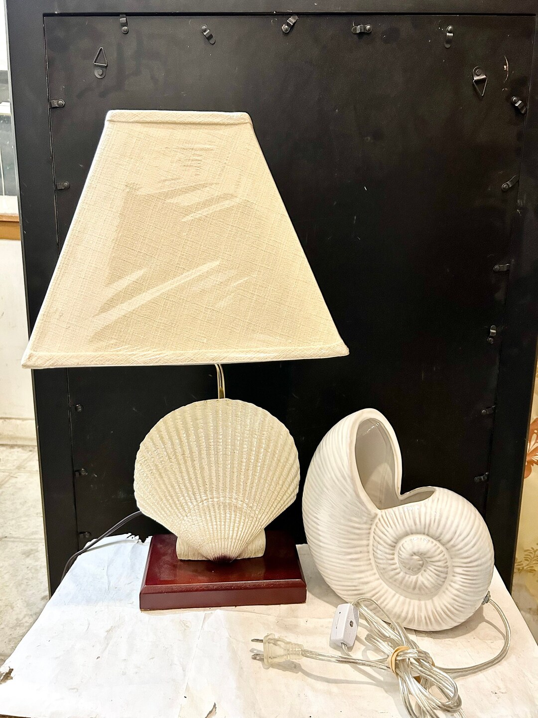Matching Set of 2 Seashell Lamps Table Lamp Light Nautical Decor Beach ...