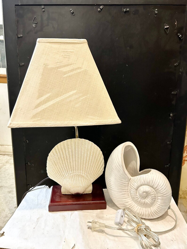 Matching Set of 2 Seashell Lamps Table Lamp Light Nautical Decor Beach ...