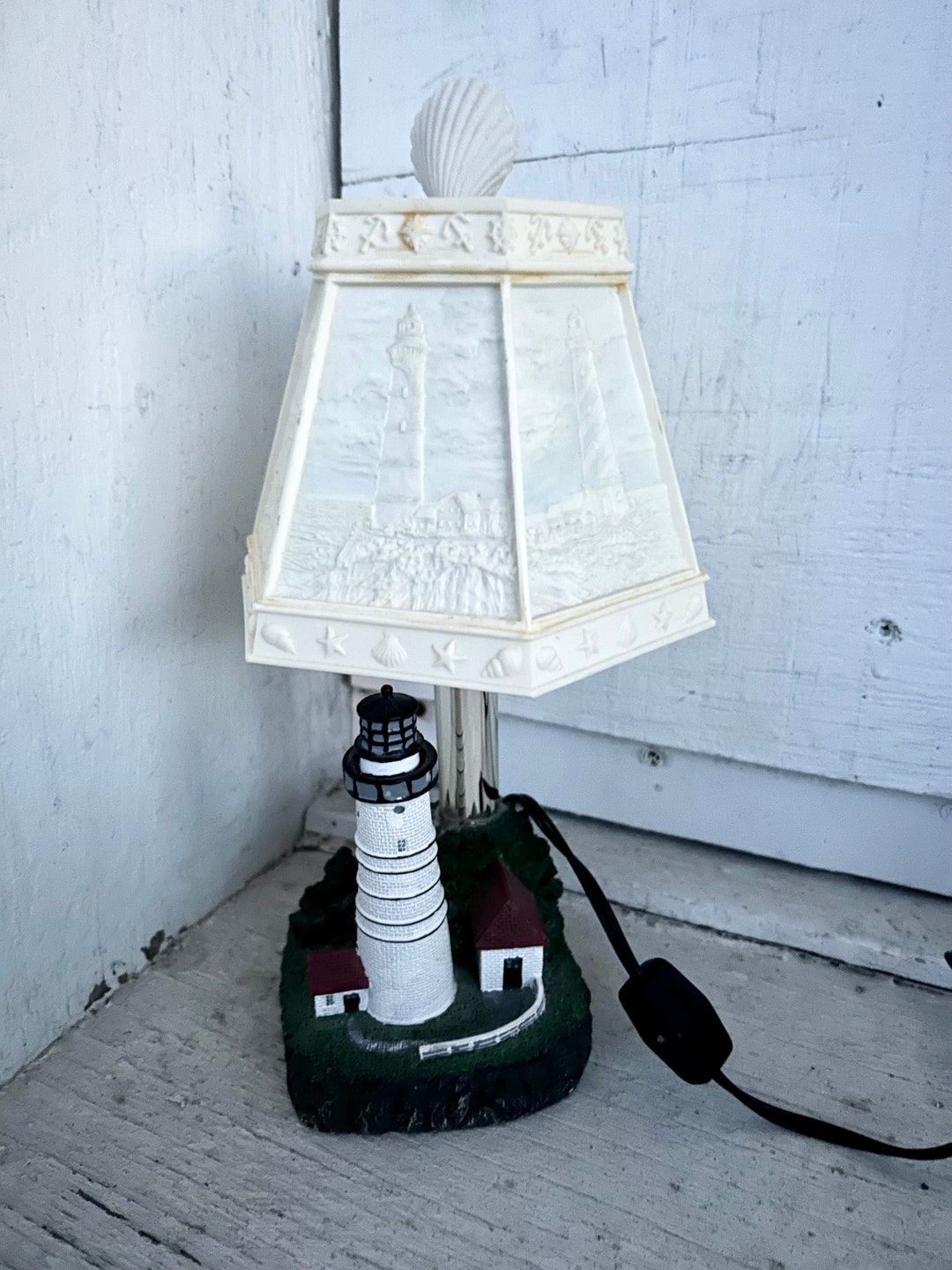 Resin Accent Lighthouse Table Lamp 6 Sided Lithophane Shade Nautical ...