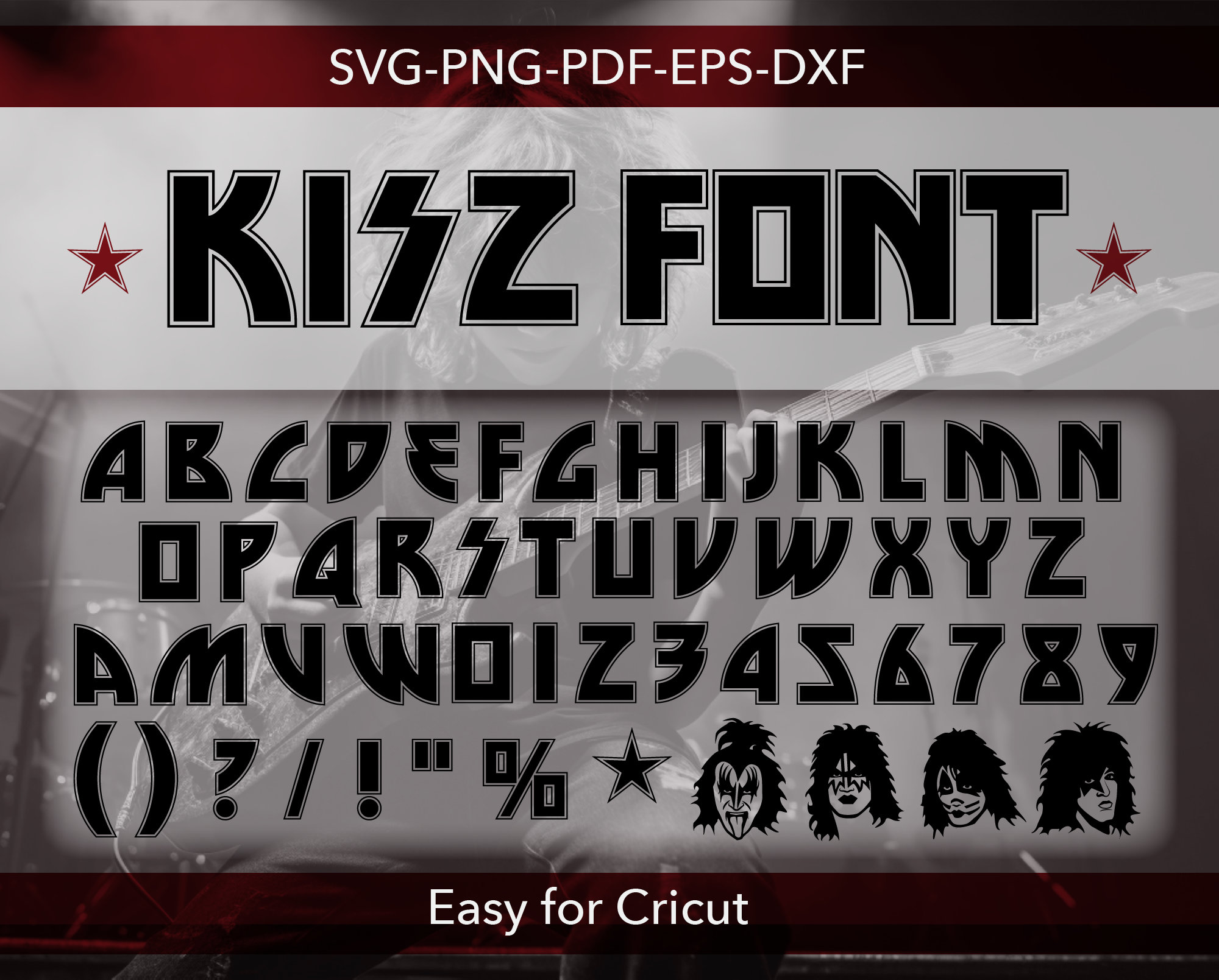 Rock Font Svg, Kiss Font,metal Band, Kiss Band Shirt, Kiss Band Font ...