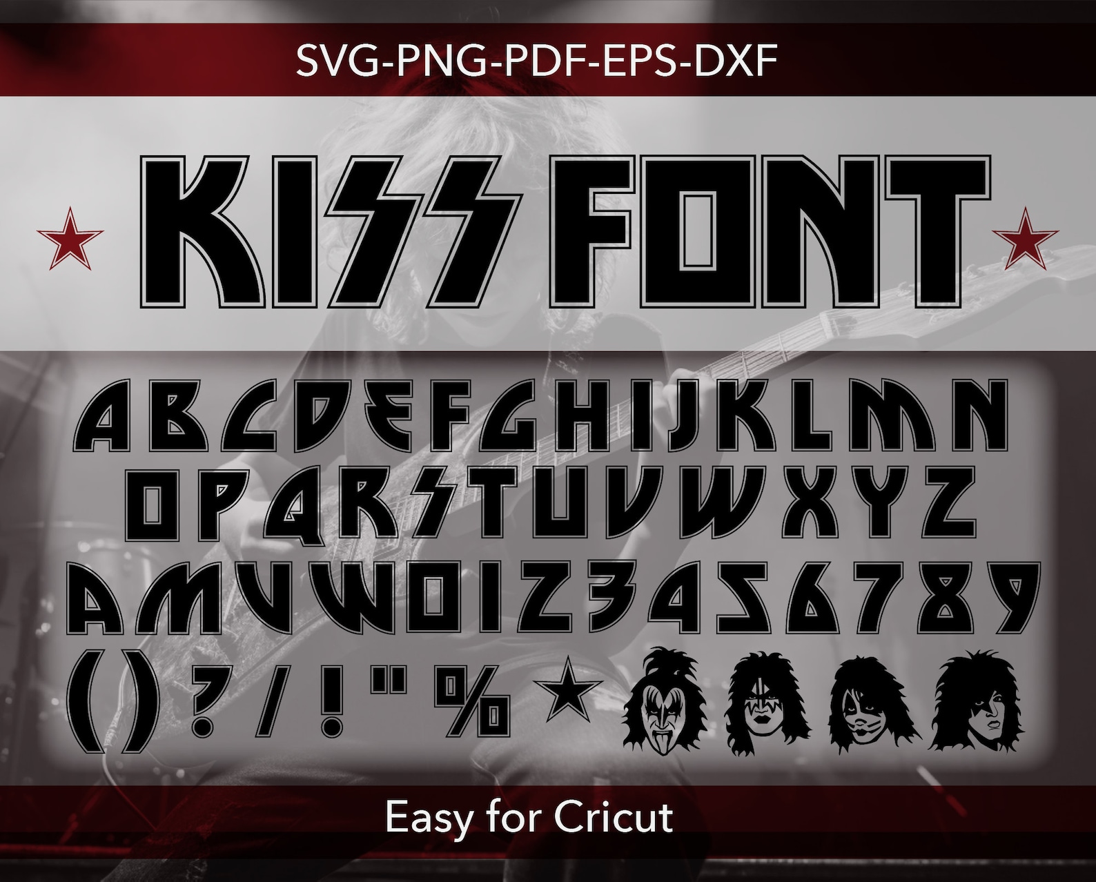 Rock Font Svg, Metal Rock Font Svg, Kiss Band Shirt Svg, Kiss Band Font ...