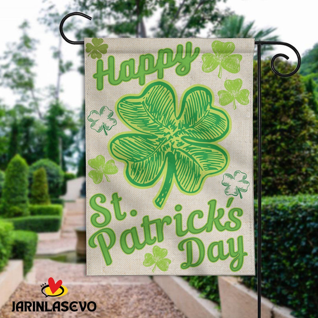 Happy St Patrick's Day Double-sided Flag, Lucky Shamrock Garden Flag ...