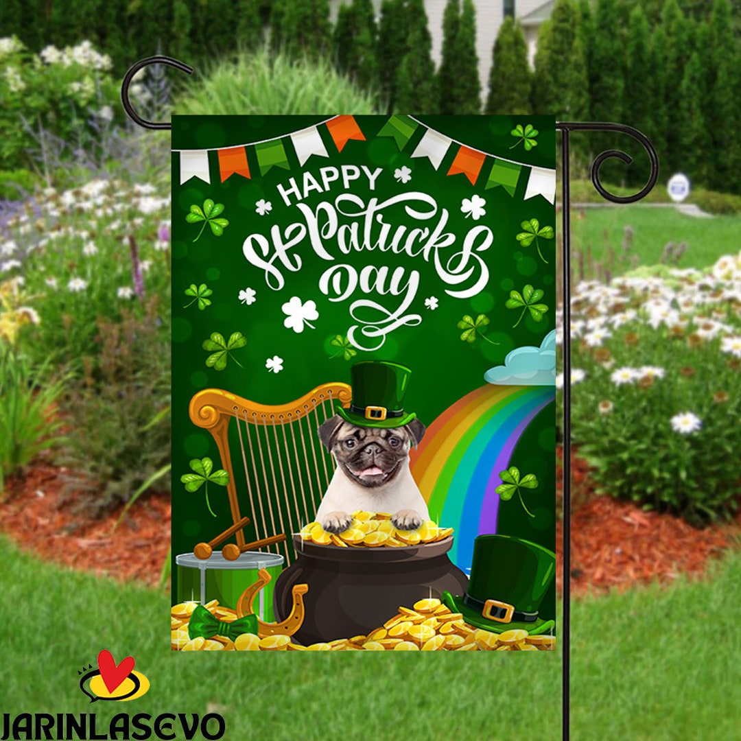 Pug Dog Happy St Patrick's Day Double-sided Flag, Funny Pug Dog Flag ...