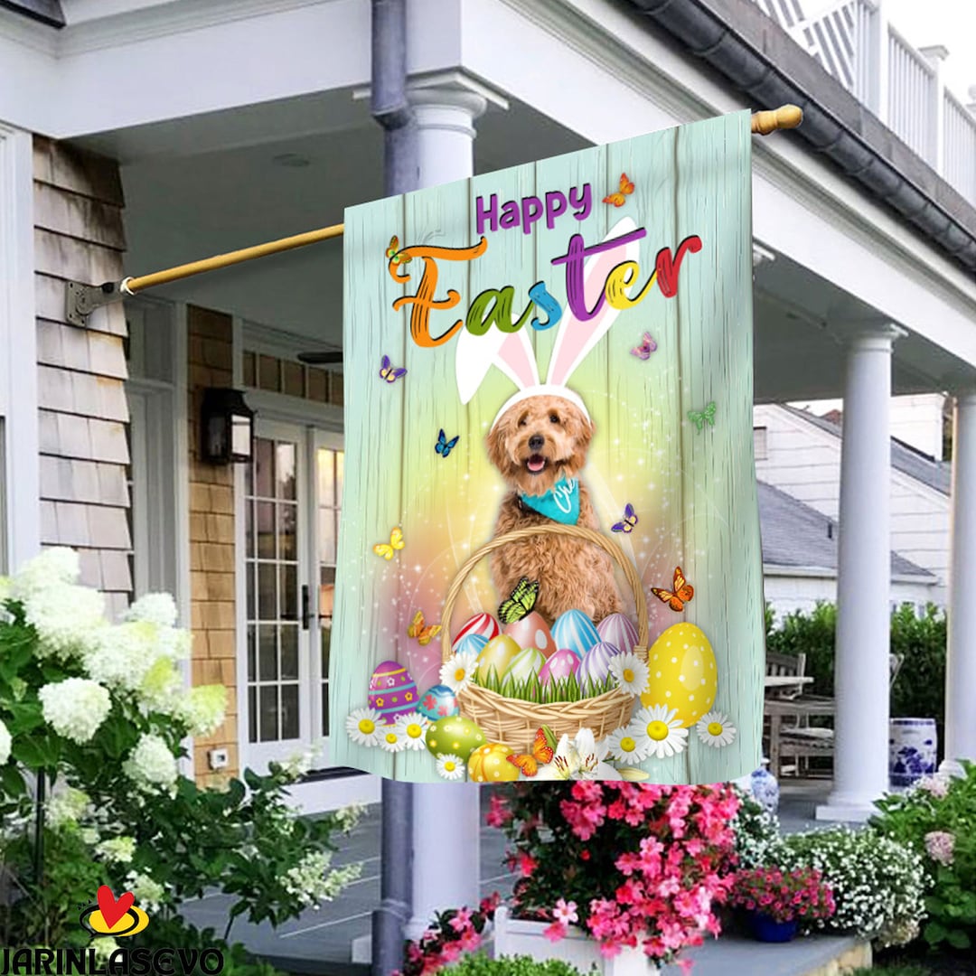 Goldendoodle Dog Happy Easter Day Double-sided Flag, Goldendoodle Dog ...