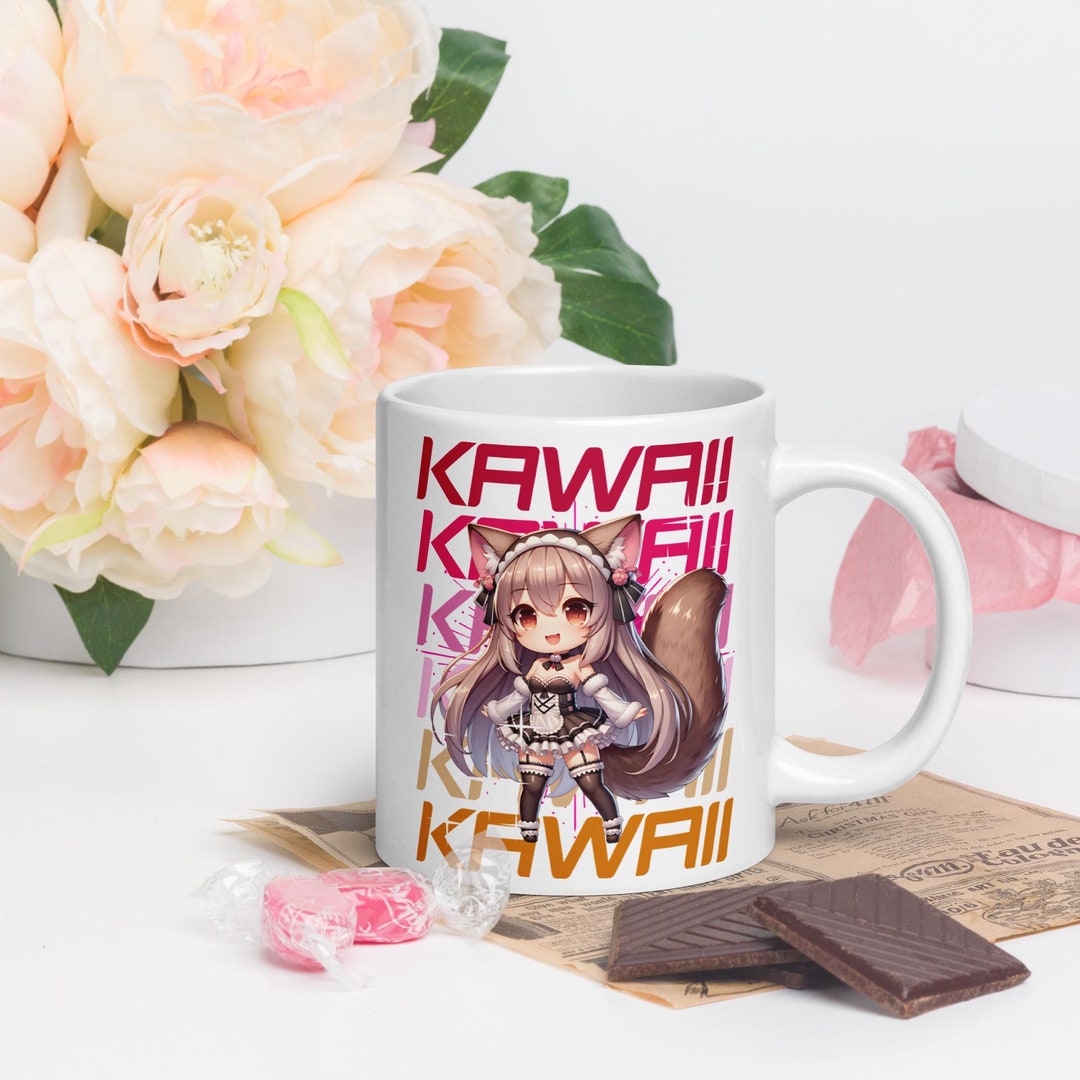 Kawaii Chibi Anime Girl | White Shiny Mug | Anime Mug | Cat Costume - Etsy