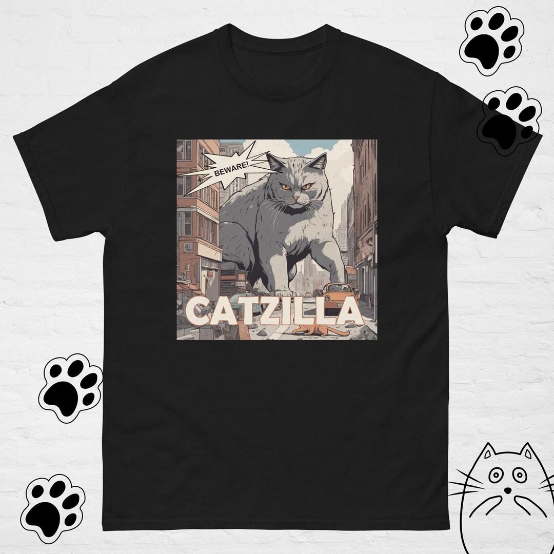 Catzilla Vintage Comic Style Classic Men's T-shirt Cat T-shirt - Etsy