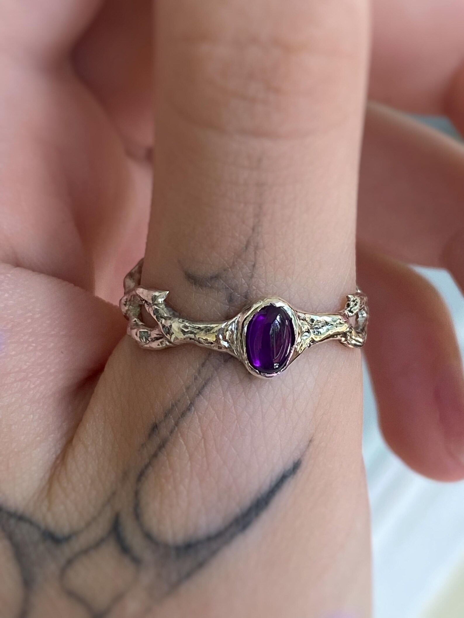 Peridot Fairy Ring, Tree Branch Crown of Thorns Ring, Twig Fantasy Ring ...