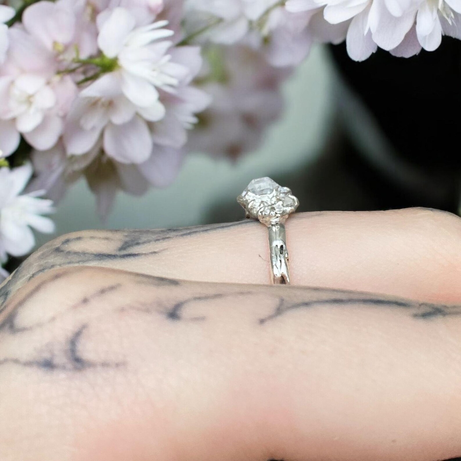 Herkimer Diamond Ring, Fairy Ring, Tree Branch Ring, Angel Aura Quartz ...