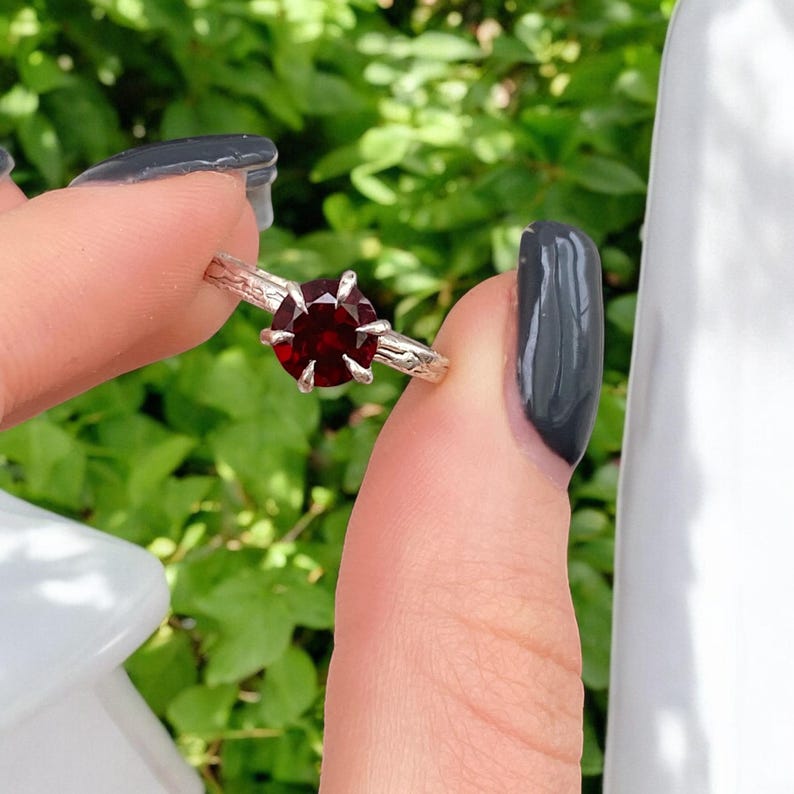 Garnet Ring, Fairy Ring, Promise Ring for Him, Bloodstone Tree Branch ...
