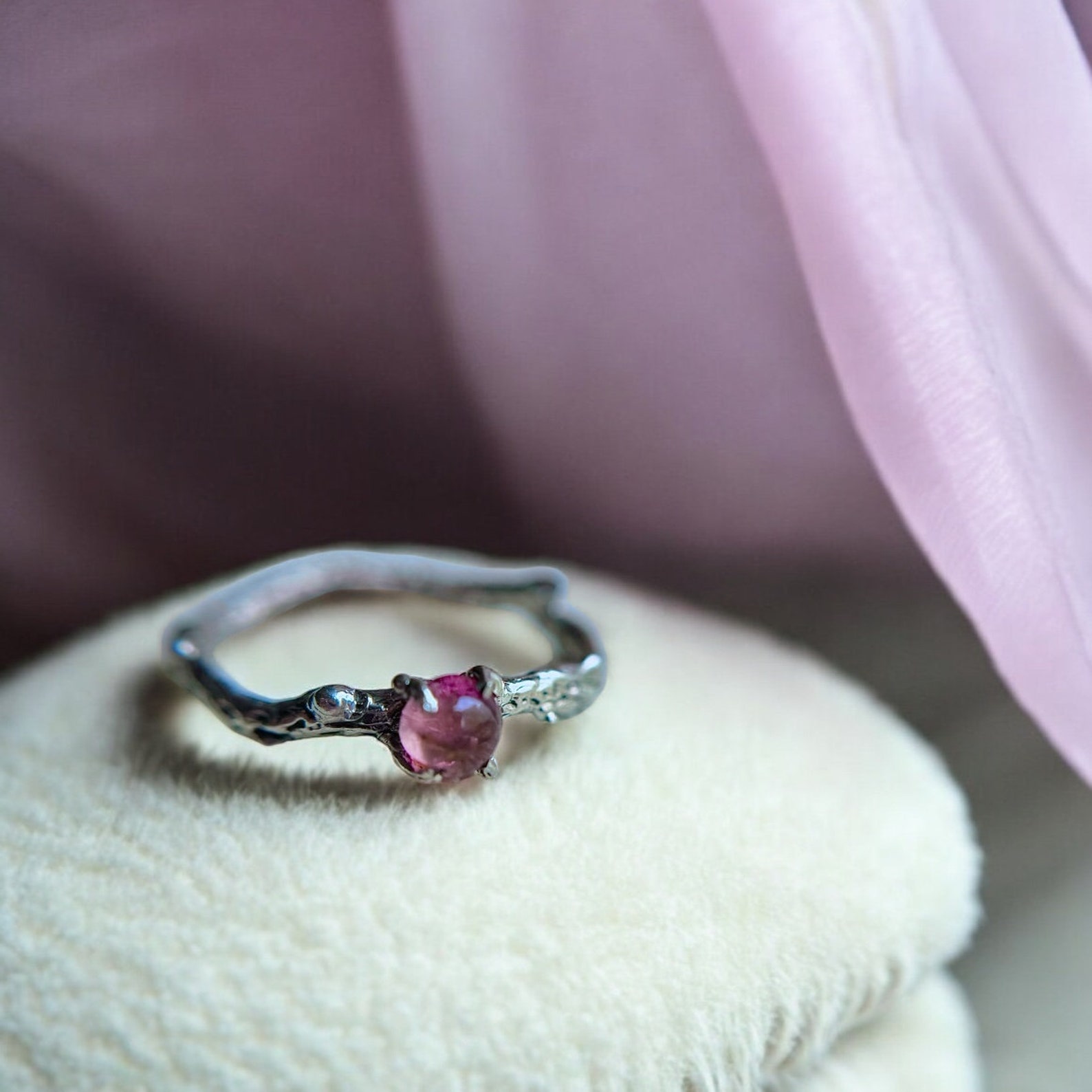 Pink Tourmaline Ring, Fairy Ring, Tree Branch Ring, Pink Tourmaline ...