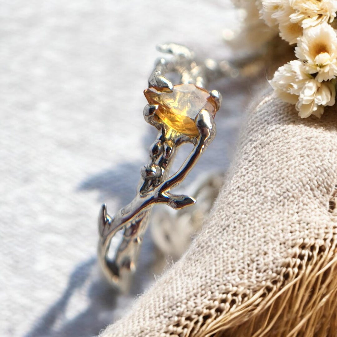 14k Gold Yellow Saphire Fairy Ring , Tree Branch and Leaf Ring, Twig ...