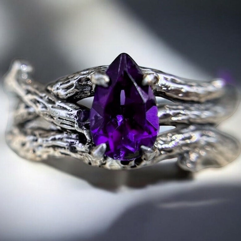 Amethyst Fairy Ring Tree Branch Ring, Promise Ring for Him, Fairy Ring ...