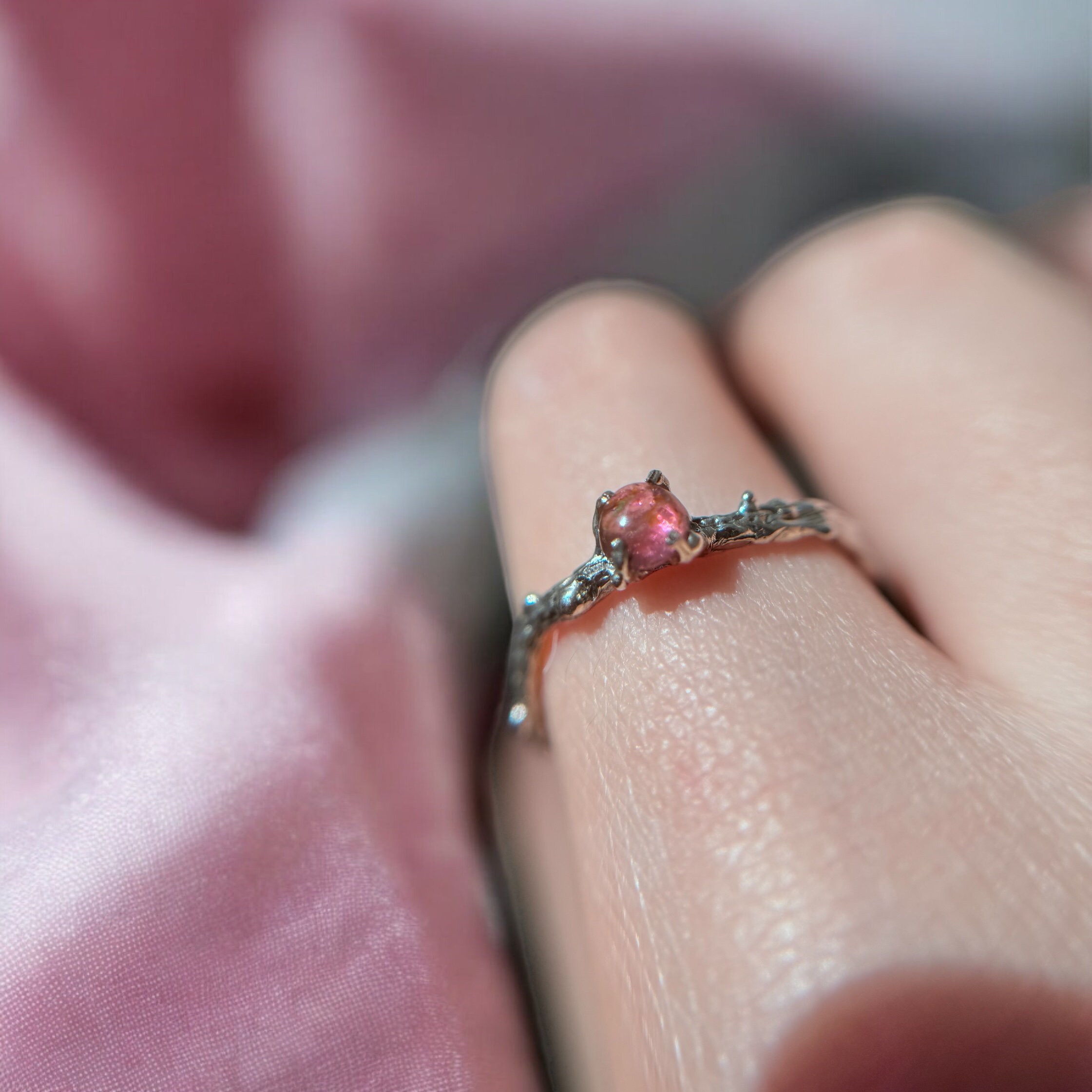Pink Tourmaline Ring, Fairy Ring, Tree Branch Ring, Pink Tourmaline ...