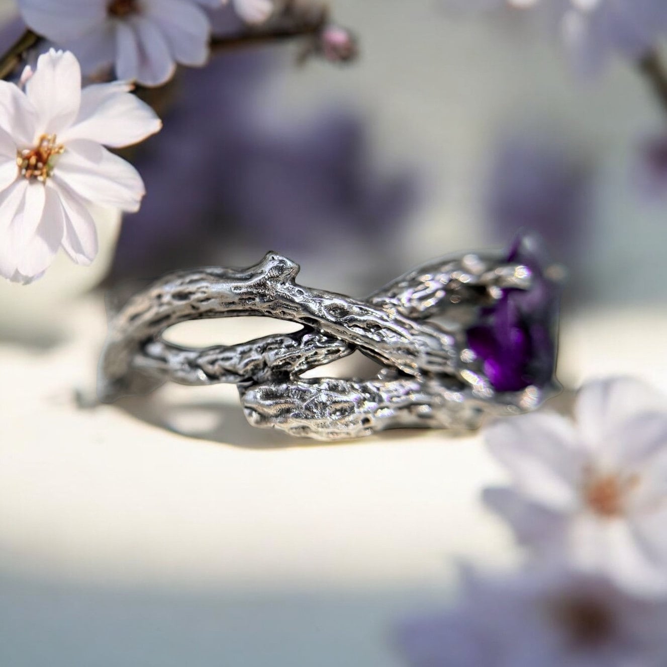 Amethyst Fairy Ring Tree Branch Ring, Promise Ring for Him, Fairy Ring ...