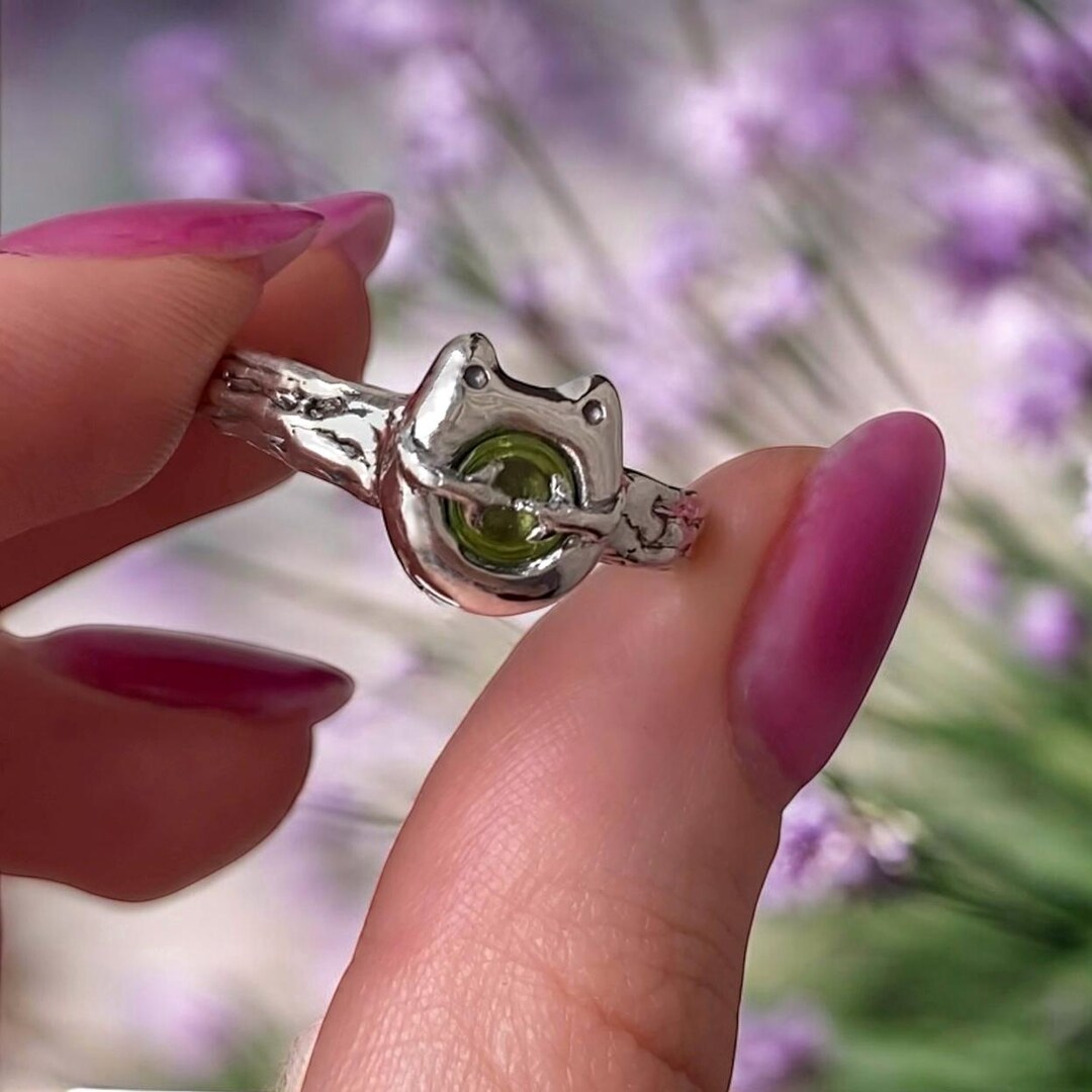 Frog Peridot Ring, Fairy Ring, Peridot Fantasy Ring, Frog Nature ...