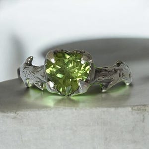 Peridot Fairy Ring, Nature Inspired Engagement Ring, Heart Ring, Nature ...