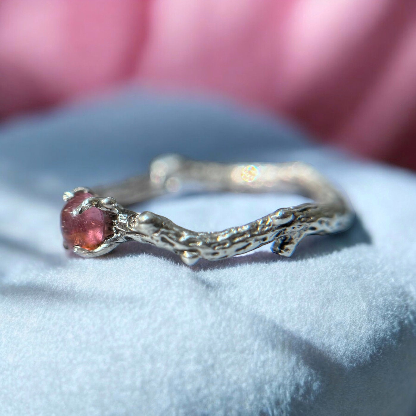 Pink Tourmaline Ring, Fairy Ring, Tree Branch Ring, Pink Tourmaline ...