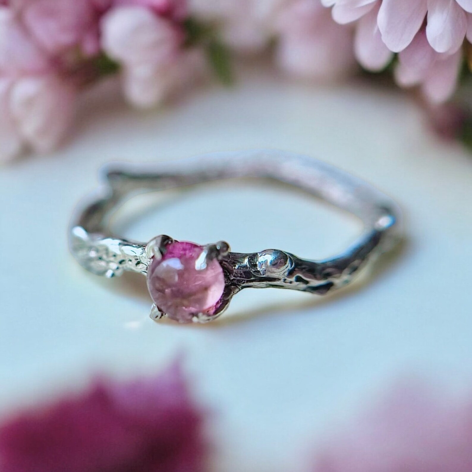 Pink Tourmaline Ring, Fairy Ring, Tree Branch Ring, Pink Tourmaline ...