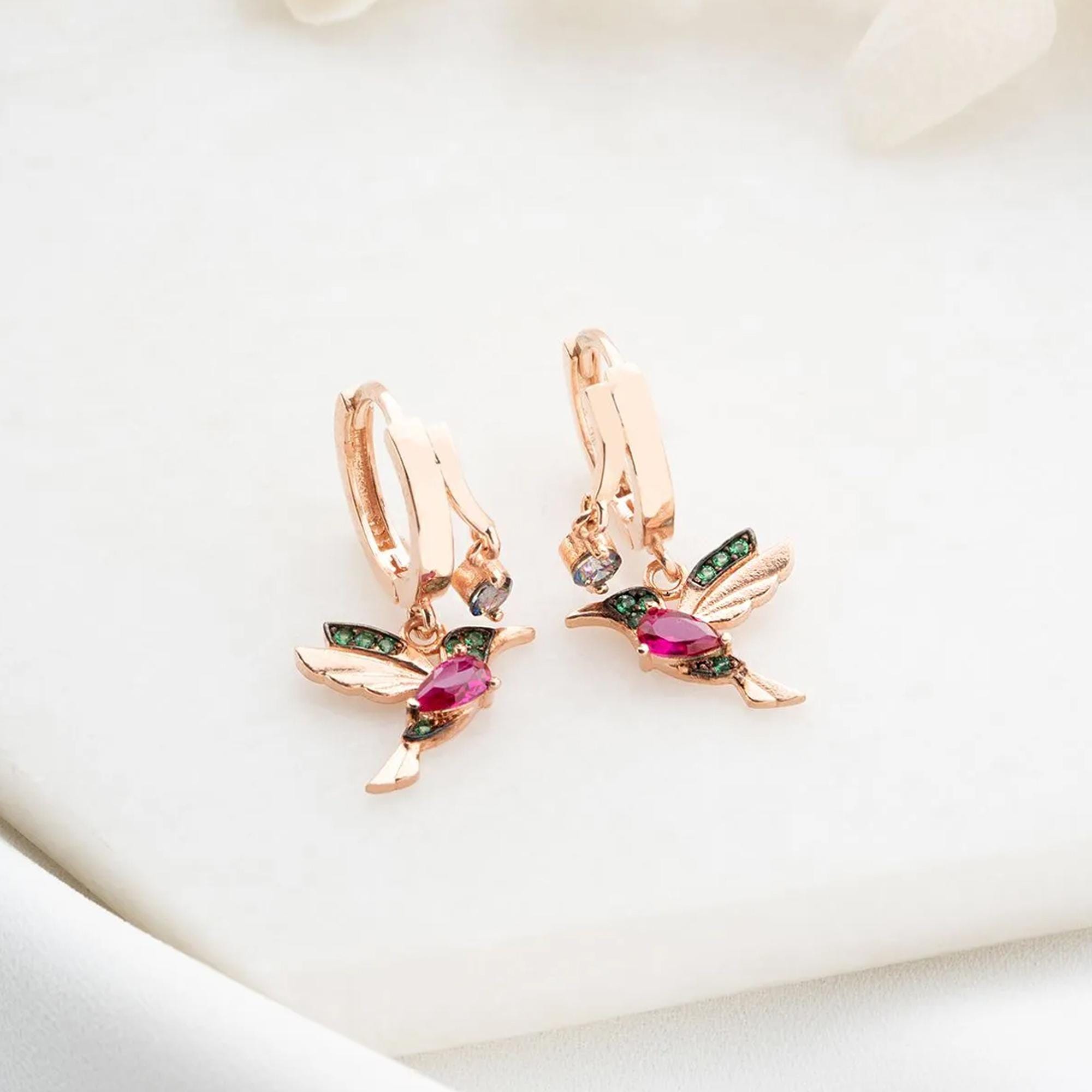 Hummingbird Hoop Earrings: Dainty Sterling Silver Bird Jewelry - Etsy