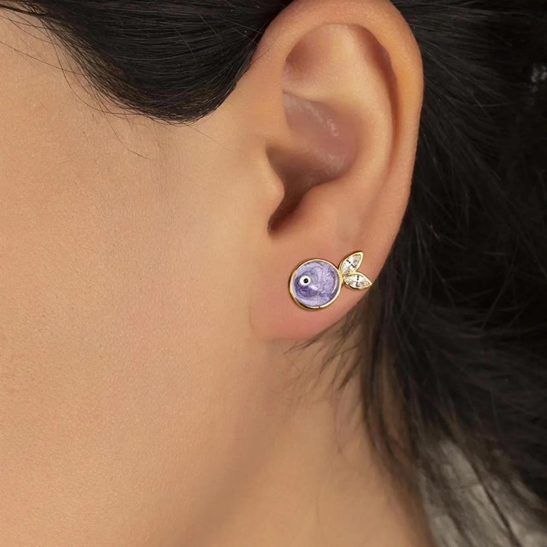 Hand Painted Enamel Puffer Fish Stud Earrings in Sterling Silver ...