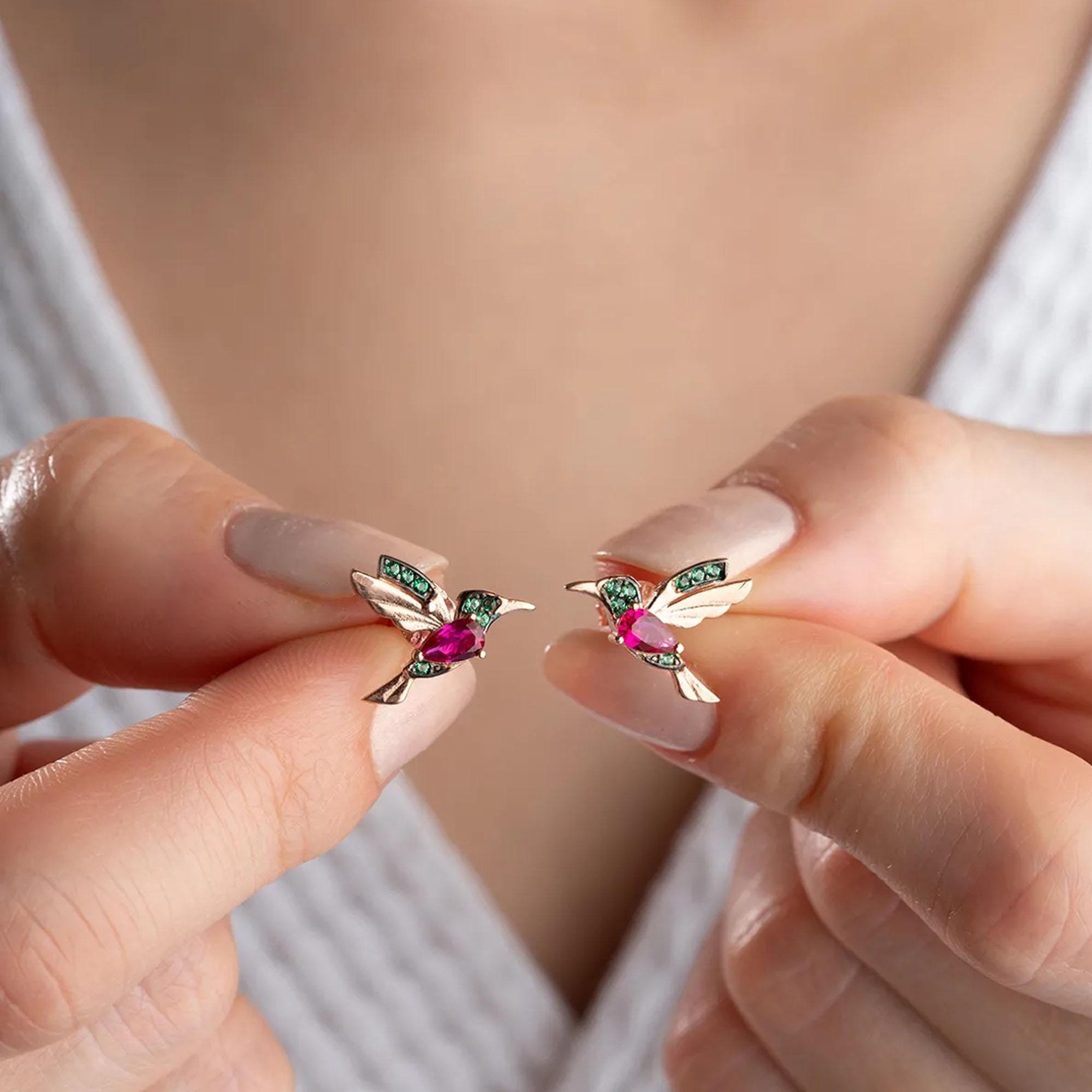 Sterling Silver Hummingbird Stud Earrings: Dainty Bird Jewelry - Etsy