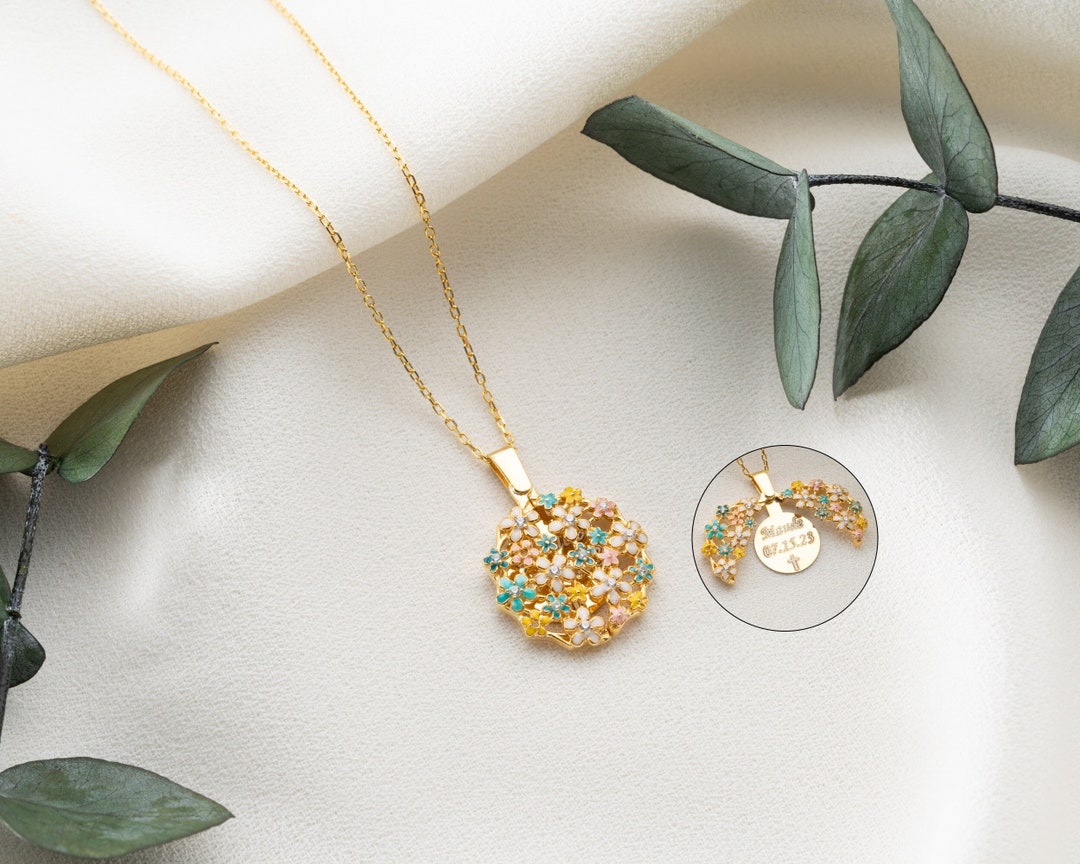 Mom Flower Garden Necklace With Hidden Names, Custom Secret Message ...