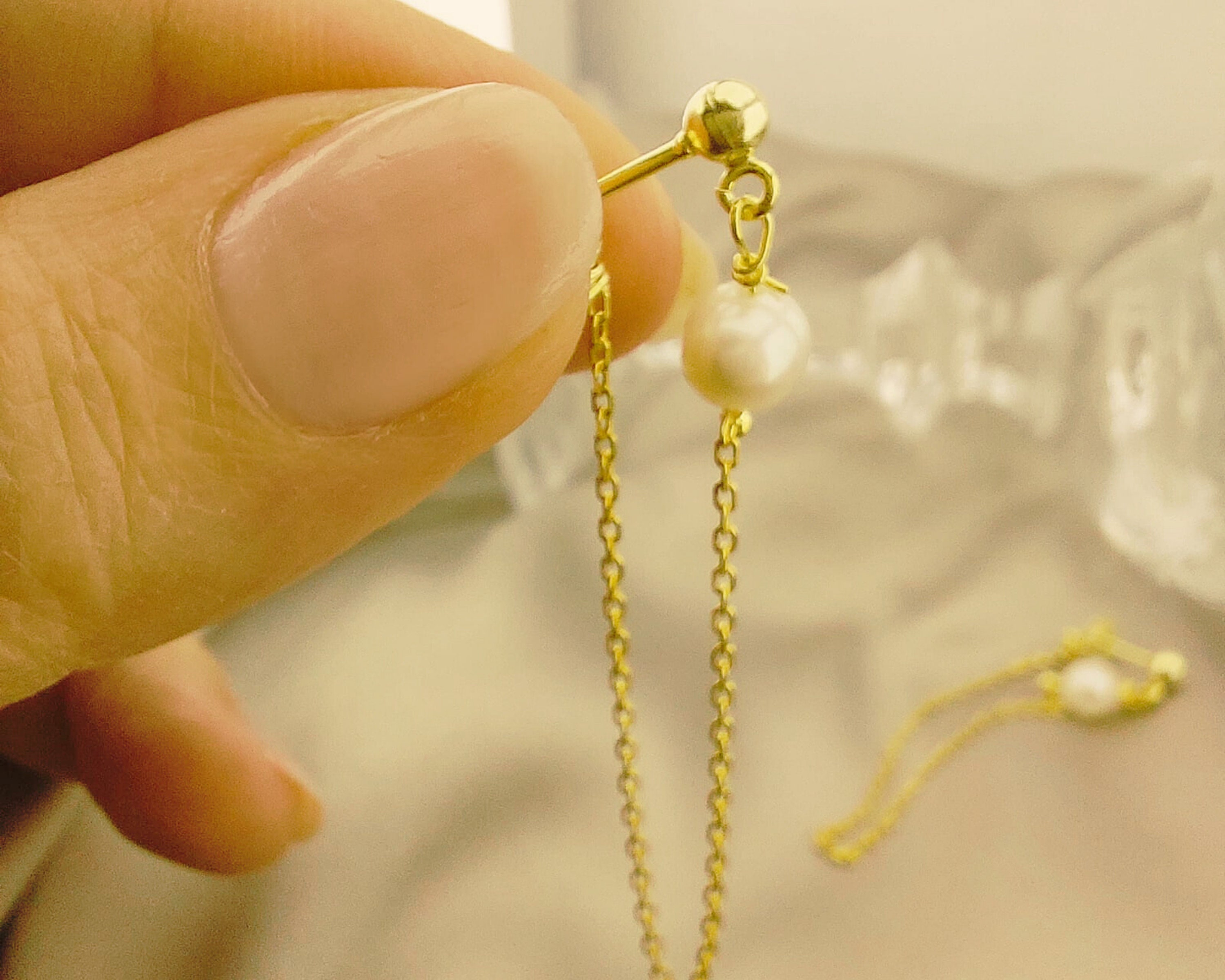 Dainty Gold Freshwater Pearl Chain Earrings: Sterling Silver - Etsy