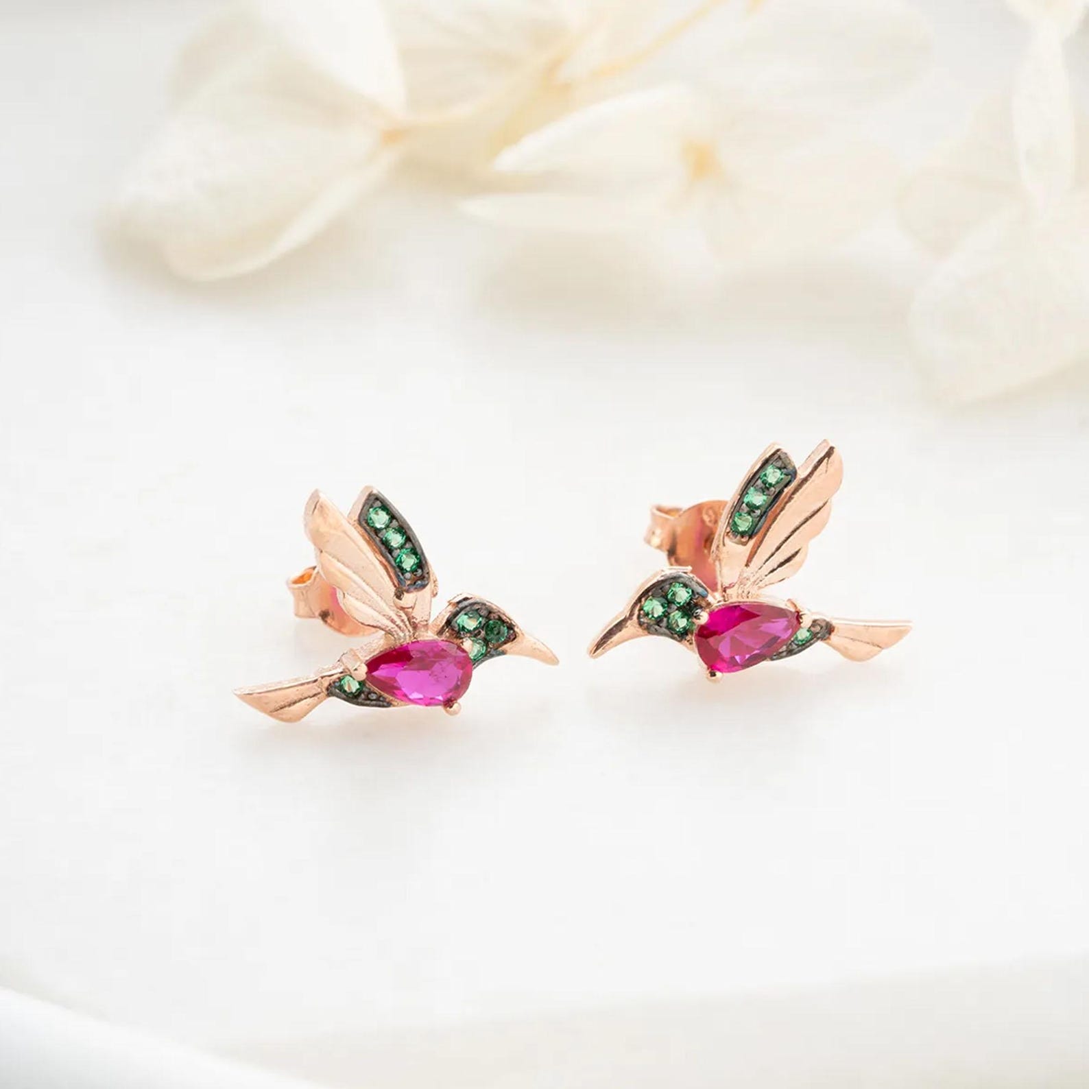 Sterling Silver Hummingbird Stud Earrings: Dainty Bird Jewelry - Etsy