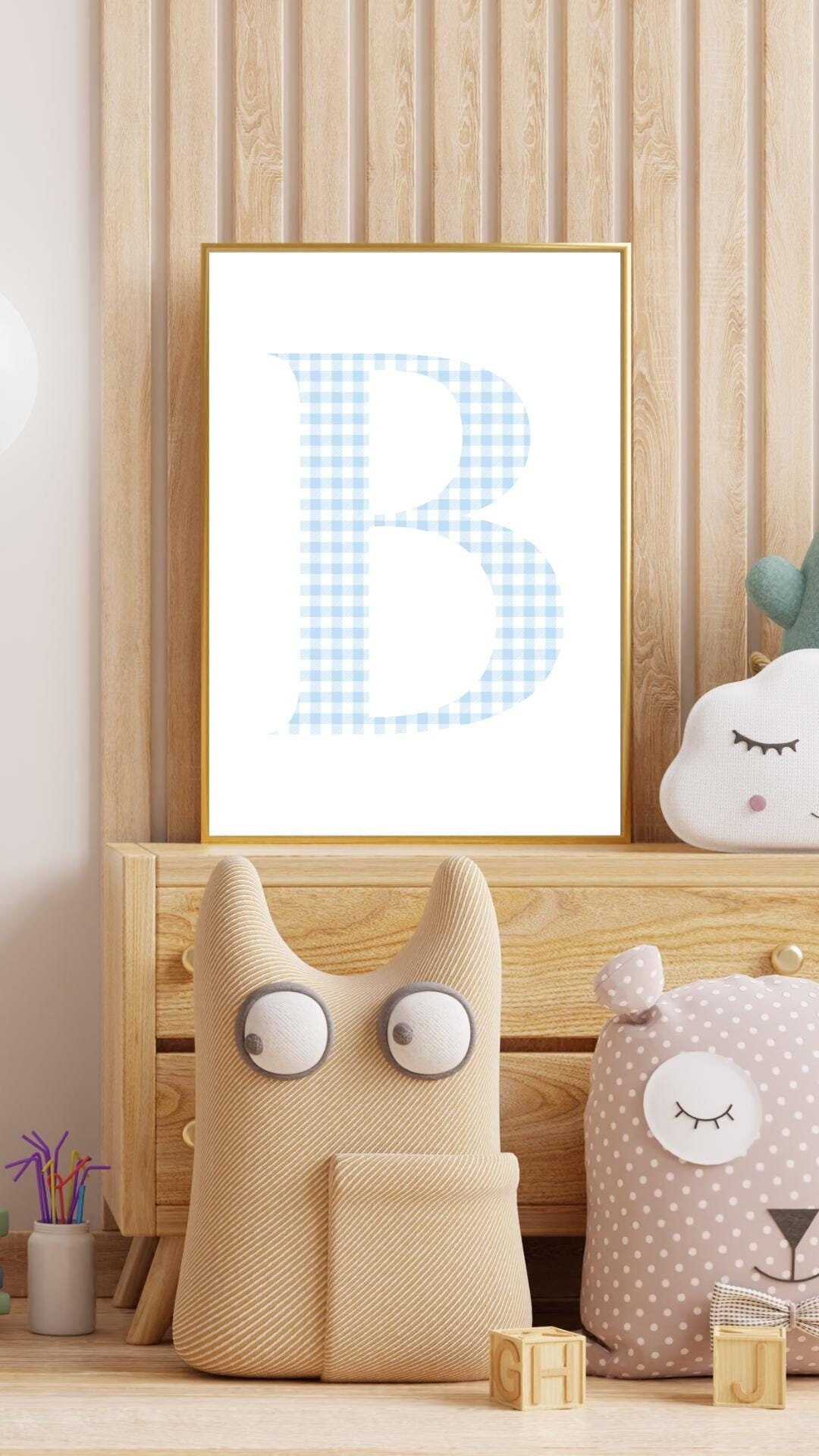 Light Blue Gingham Monogram Initial Wall Art | Personalized Nursery ...