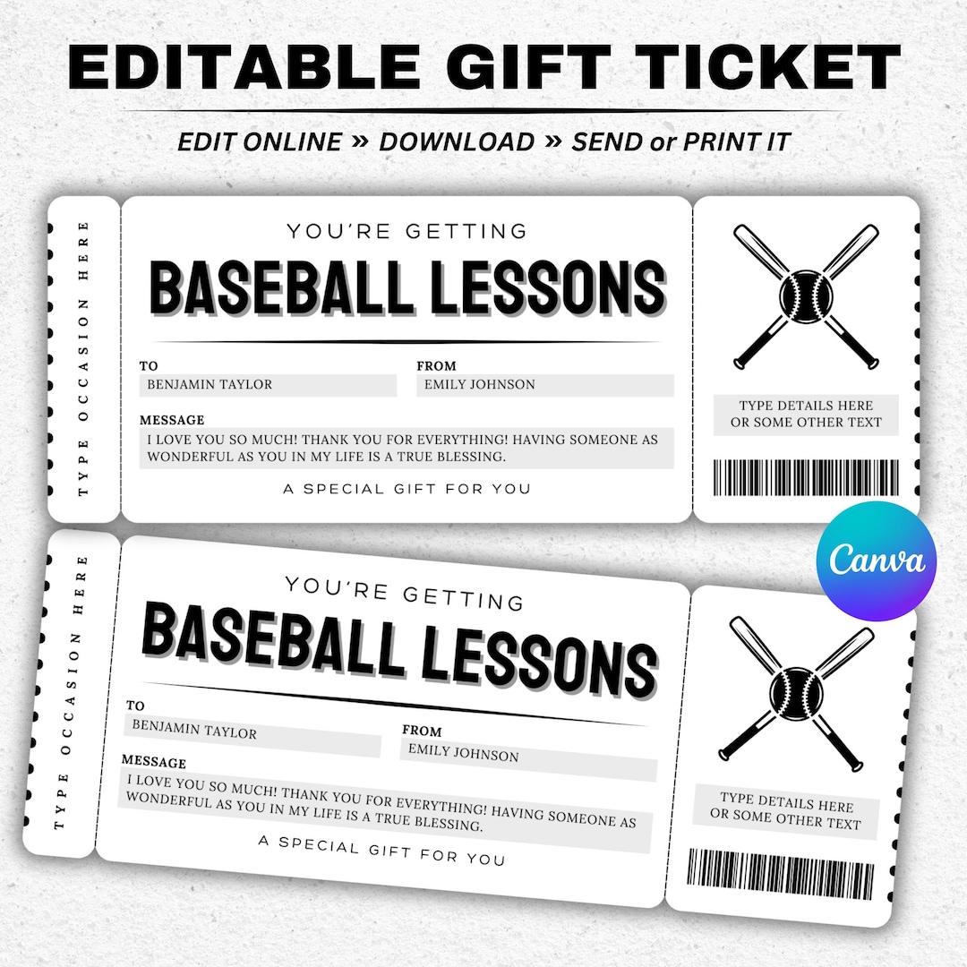 Baseball Lessons Gift Voucher Template, Editable Baseball Training ...