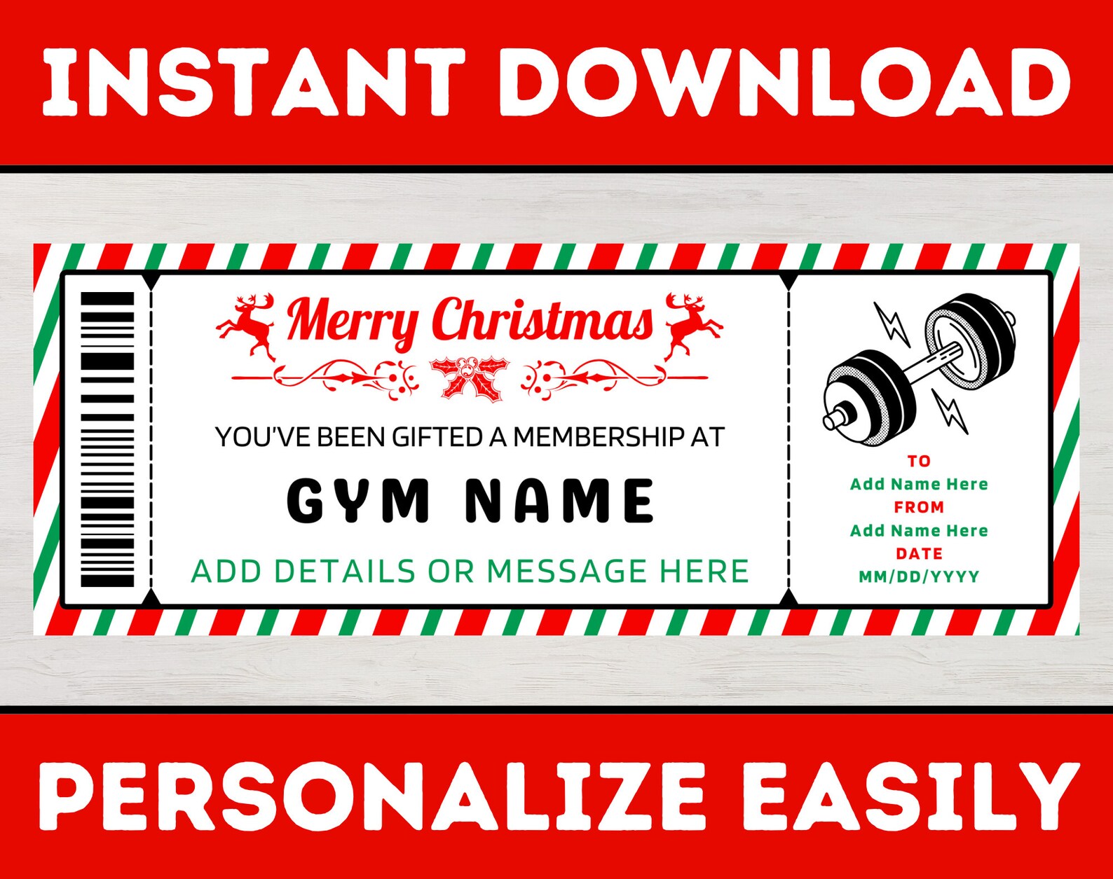 Christmas Gym Membership Gift Voucher Ticket Template - Surprise ...