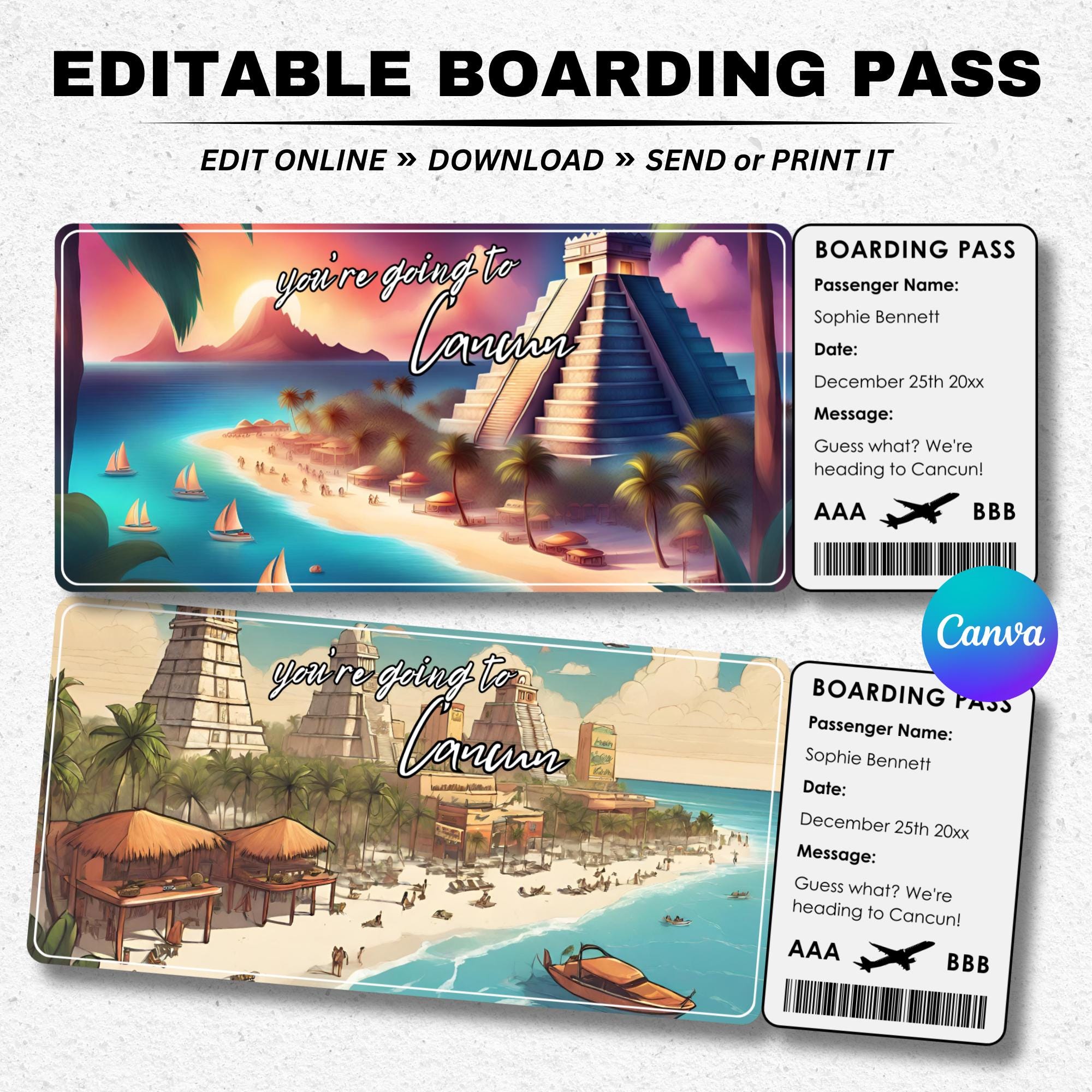 Boarding Pass Cancun - Surprise Cancun Trip Ticket - You're Going to ...