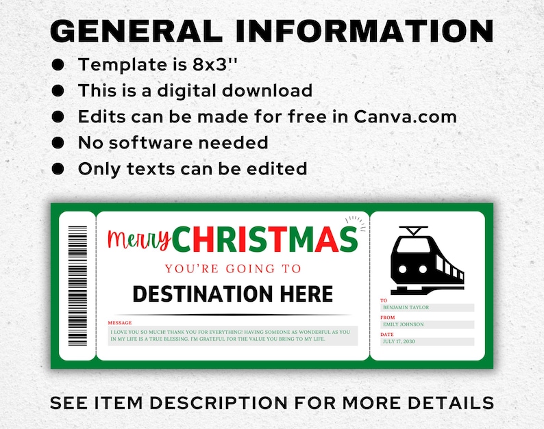 Editable Christmas Train Gift Ticket Template Christmas Surprise Train ...
