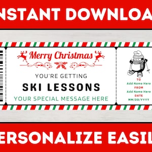 Christmas Ski Lessons Gift Voucher Ticket Template Surprise Ski Lift ...
