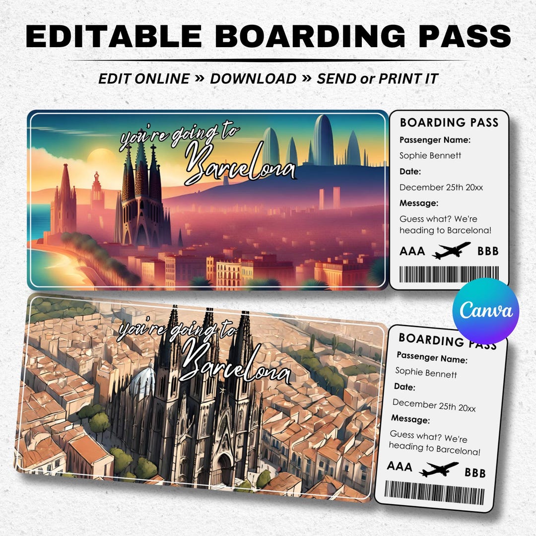 Boarding Pass Barcelona - Surprise Barcelona Trip Ticket - You're Going ...
