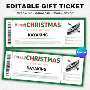 Editable Christmas Kayaking Gift Ticket Template Christmas Surprise ...