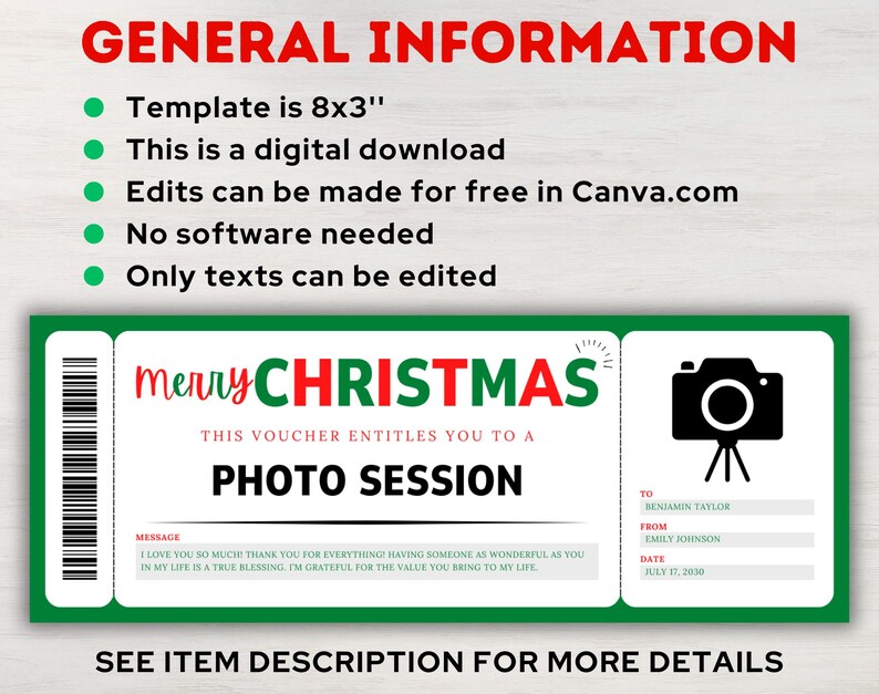 Editable Christmas Photo Session Gift Ticket Template - Christmas ...