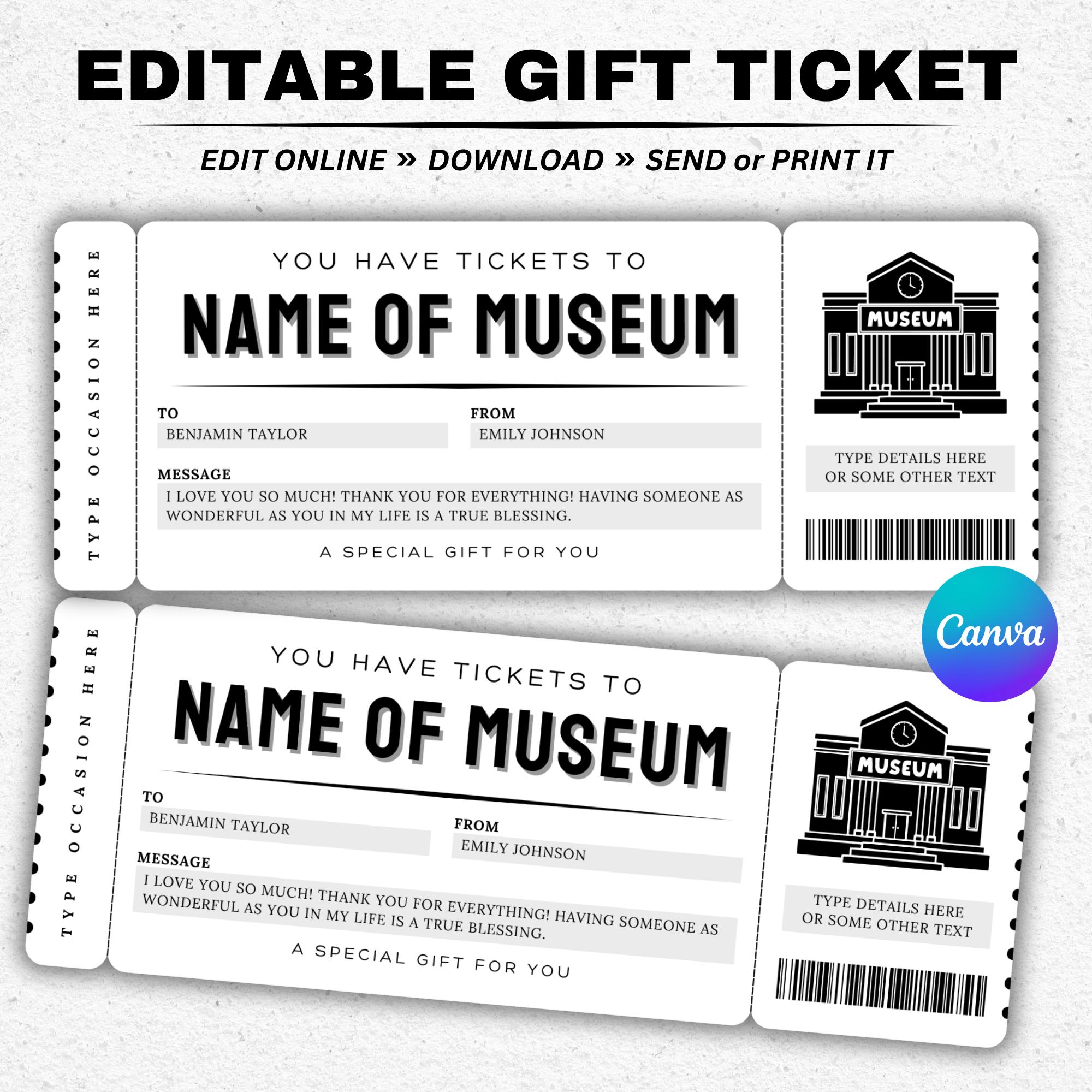 Museum Gift Voucher Template - Editable Museum Trip Ticket Template ...