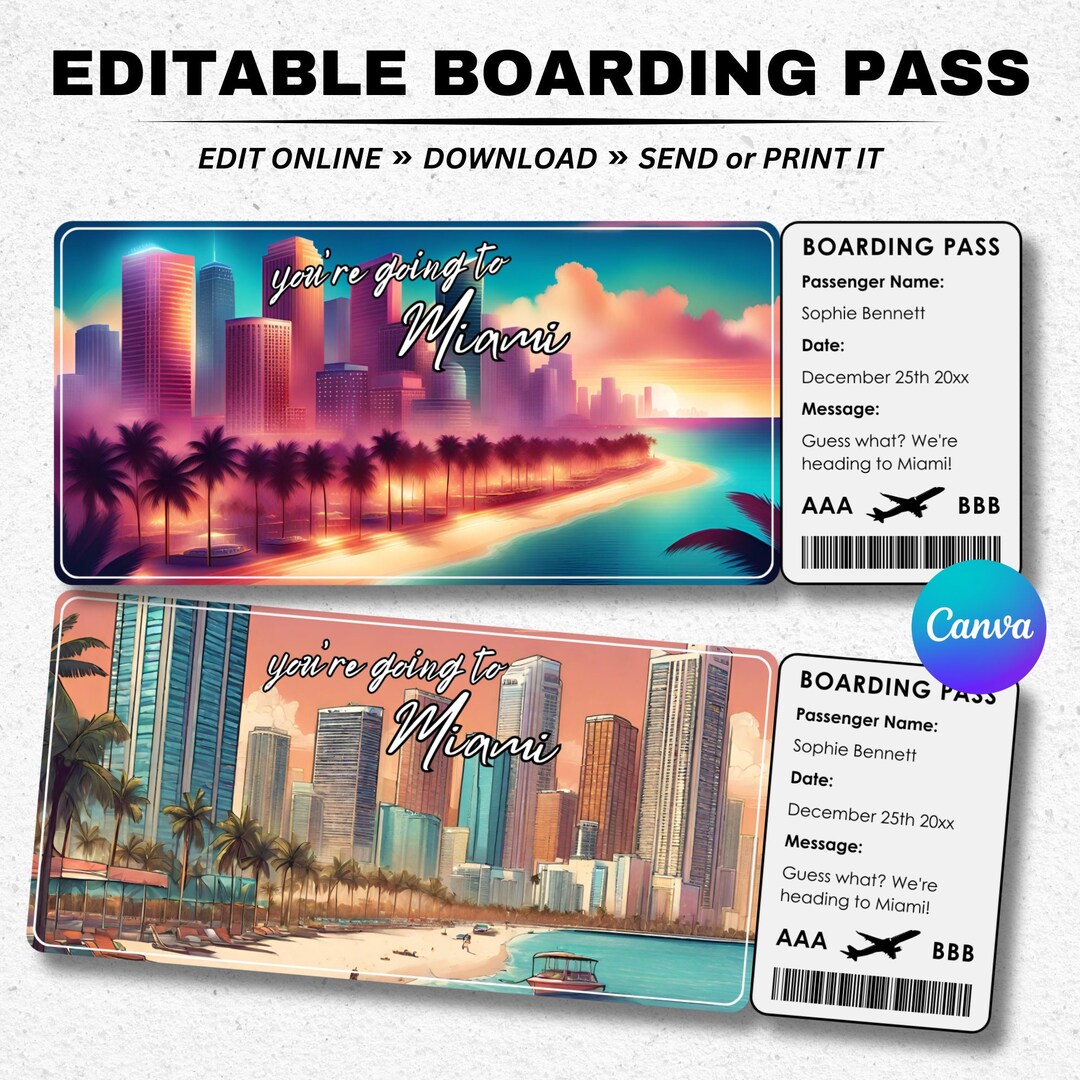Boarding Pass Miami Surprise Miami Trip Ticket You're Going to Miami ...