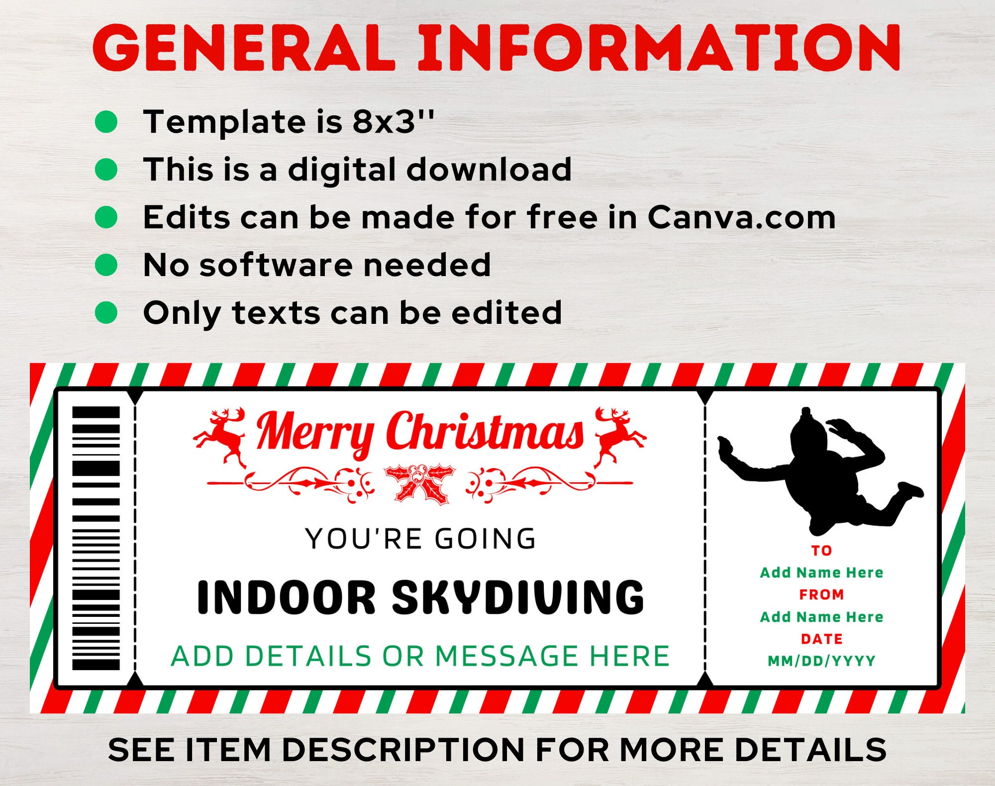 Christmas Indoor Skydiving Gift Voucher Ticket Template Surprise Indoor ...
