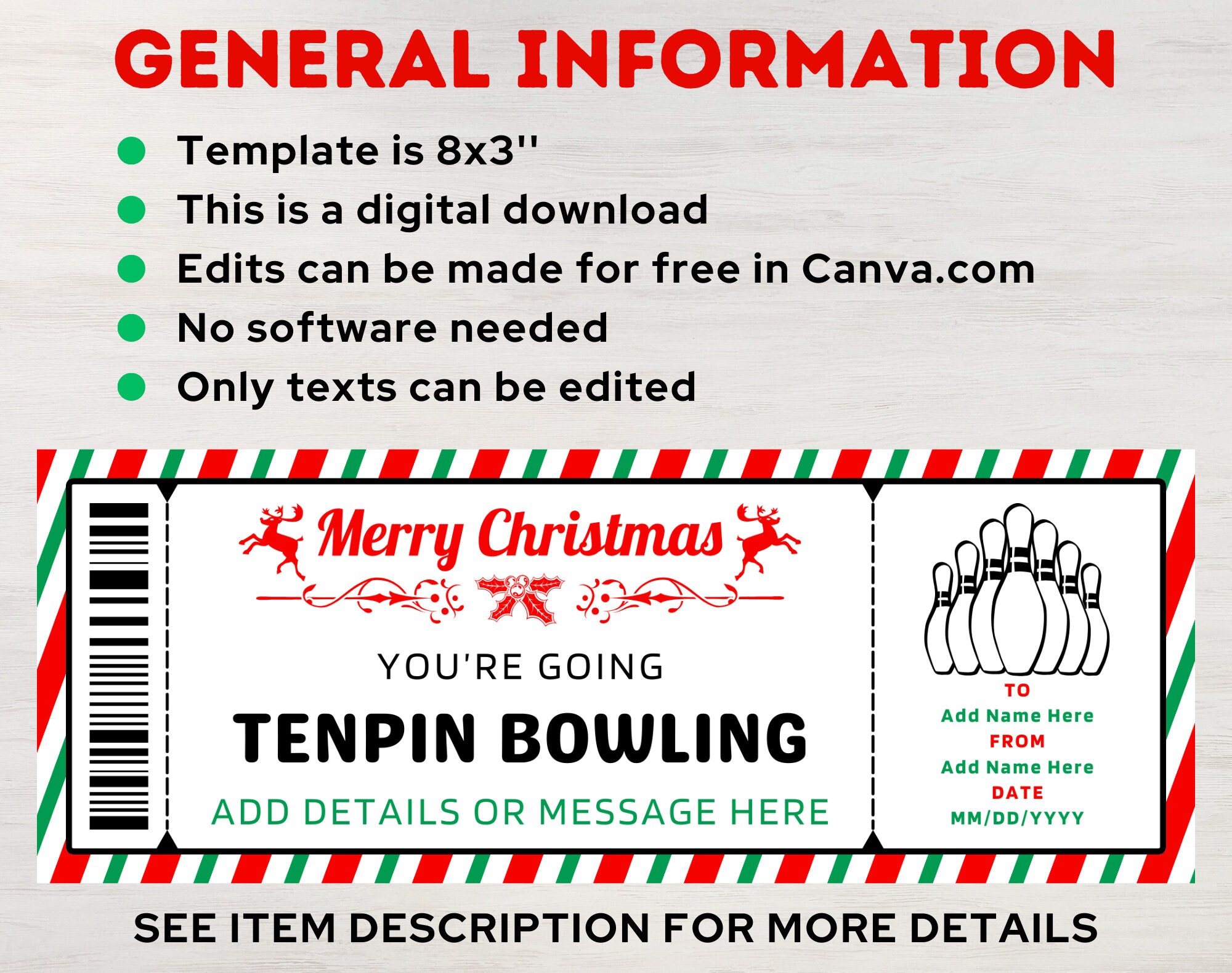 Christmas Tenpin Bowling Gift Voucher Ticket Template - Surprise Ten ...